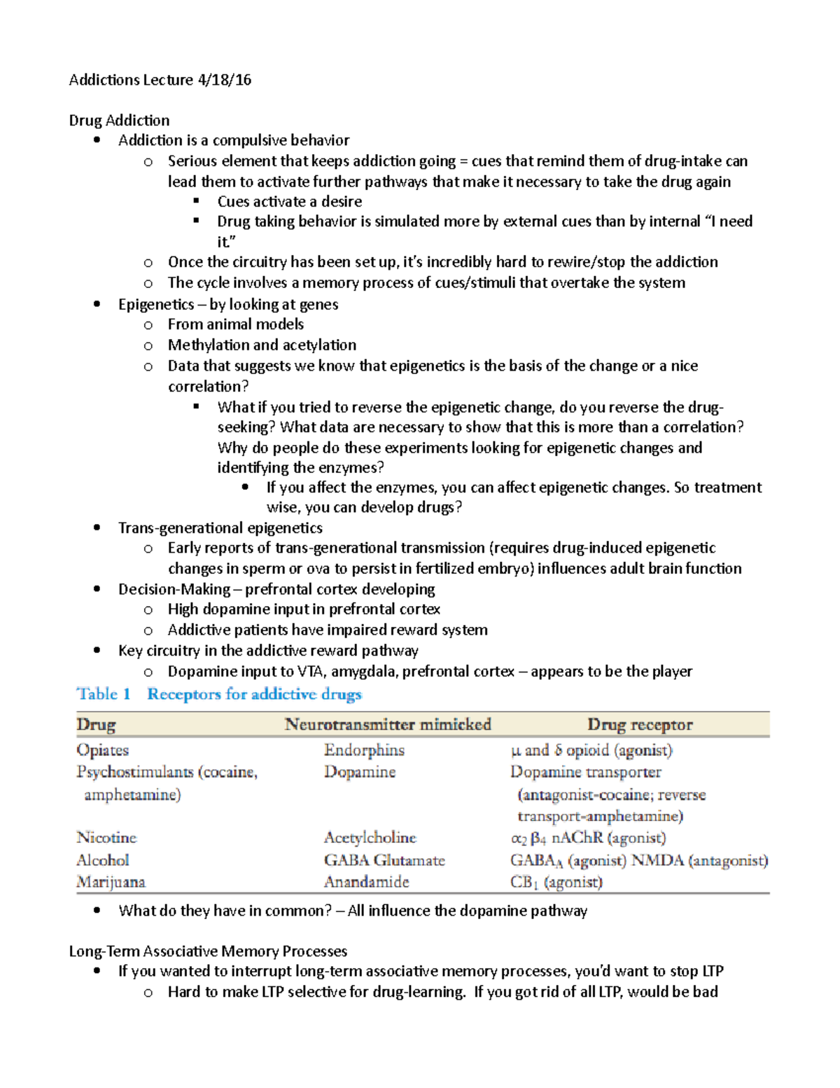 Addictions Lecture Notes - Addictions Lecture 4/18/ Drug Addiction ...