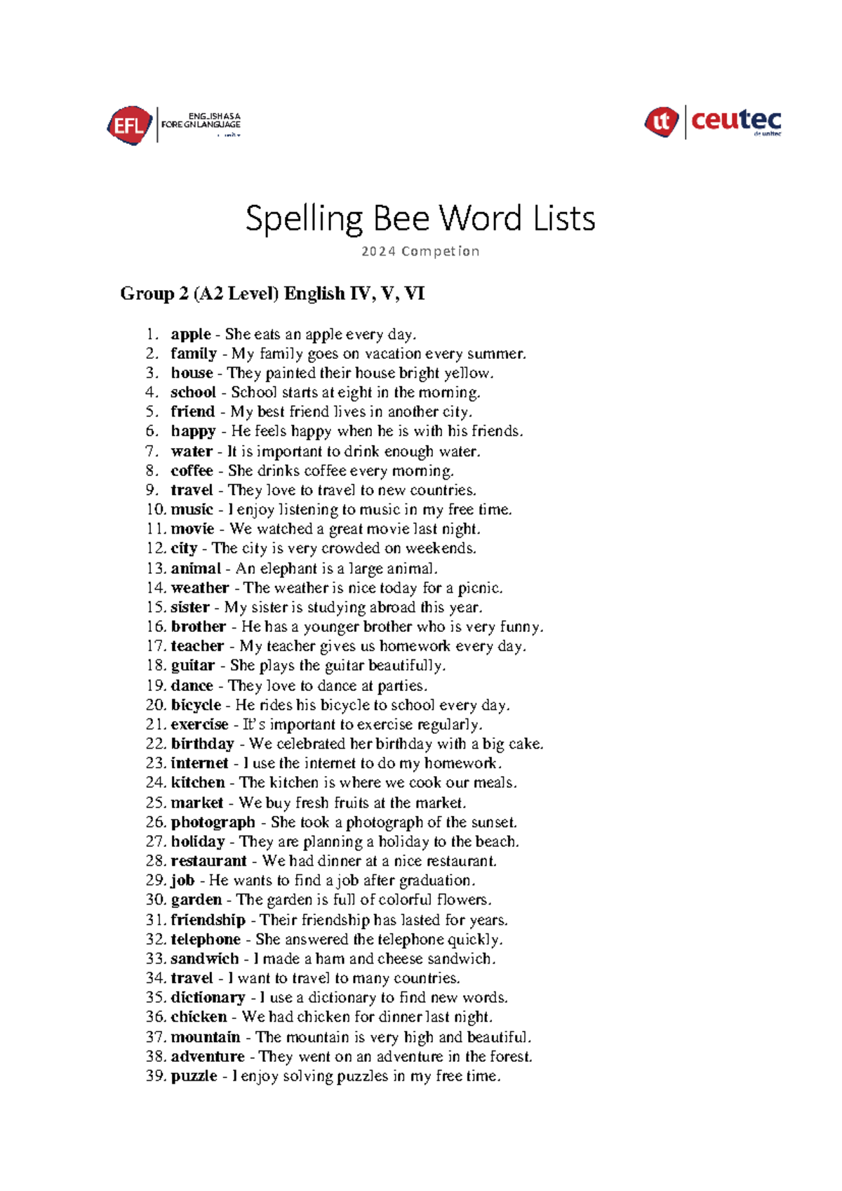 Spelling Bee Word Lists Group #2 - Spelling Bee Word Lists 2024 ...