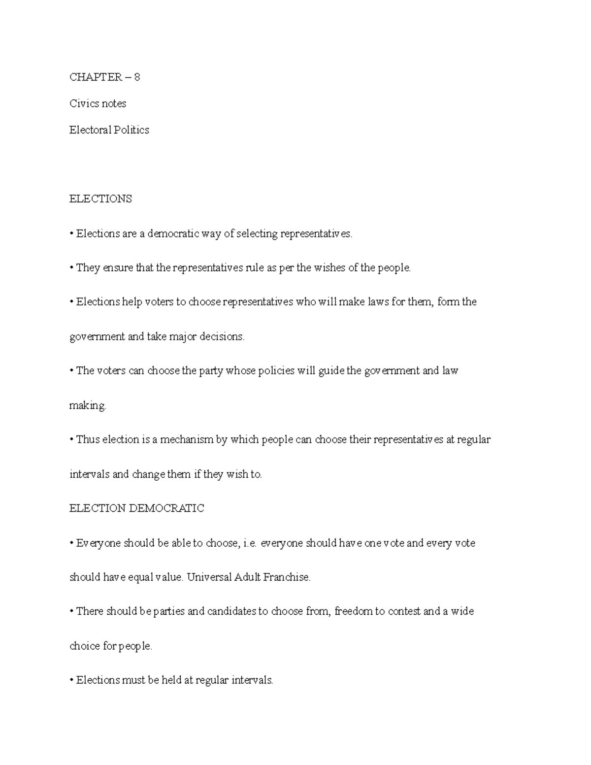 Chapter – 4 Civics Notes 1 - CHAPTER – 8 Civics notes Electoral ...
