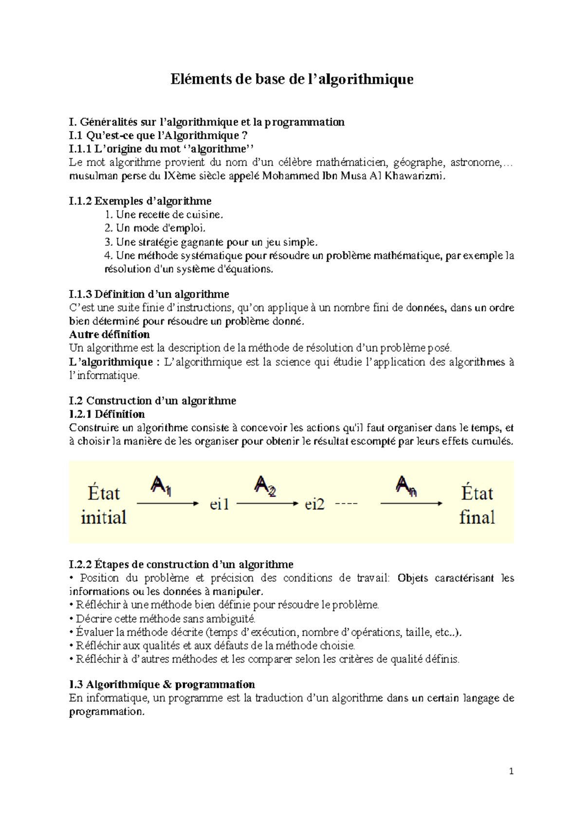 Cours Algo S1 MIP 23-24 - Eléments de base de l’algorithmique I ...
