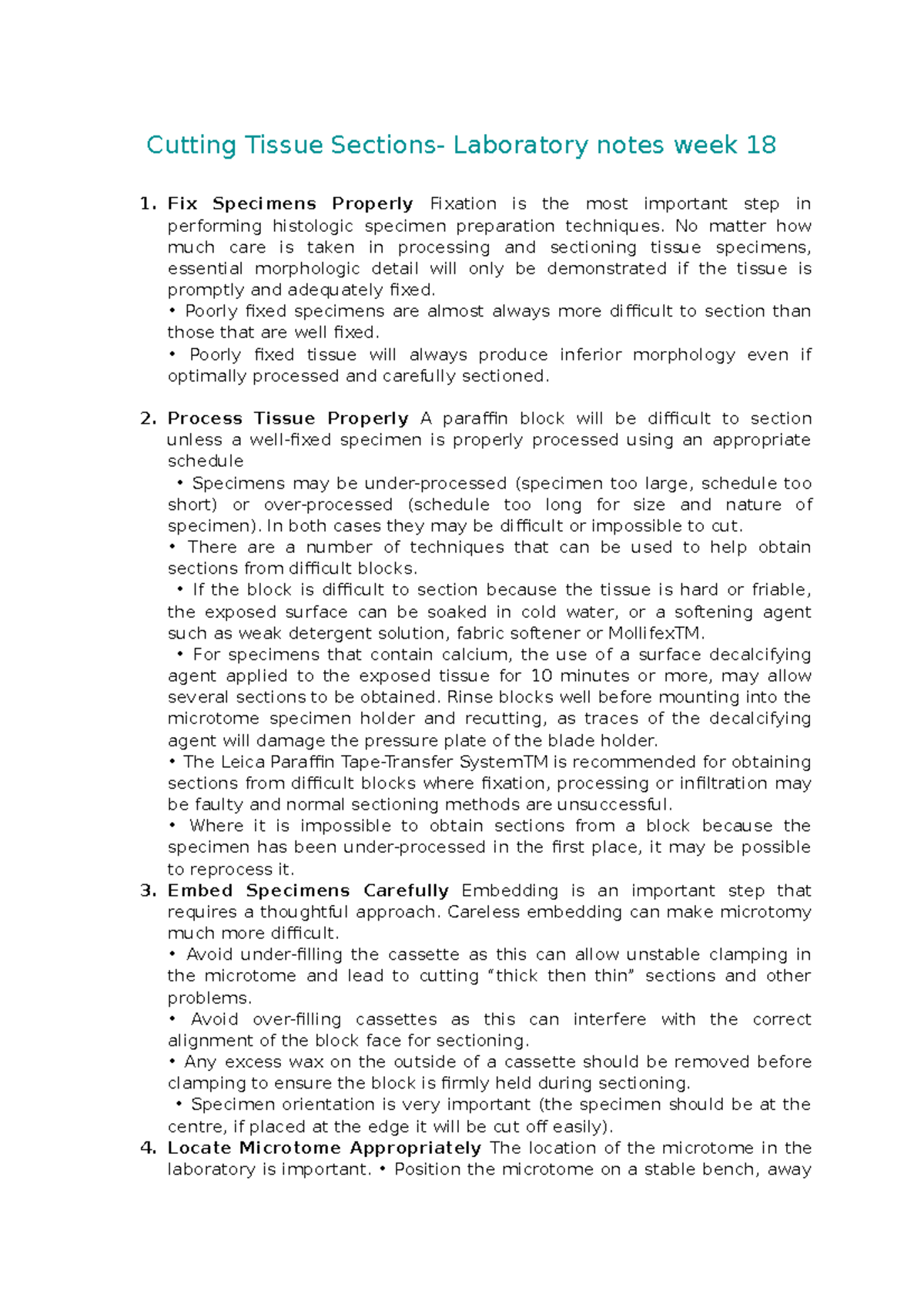 Week 18 lab Cutting Tissue Sections - Cutting Tissue Sections ...
