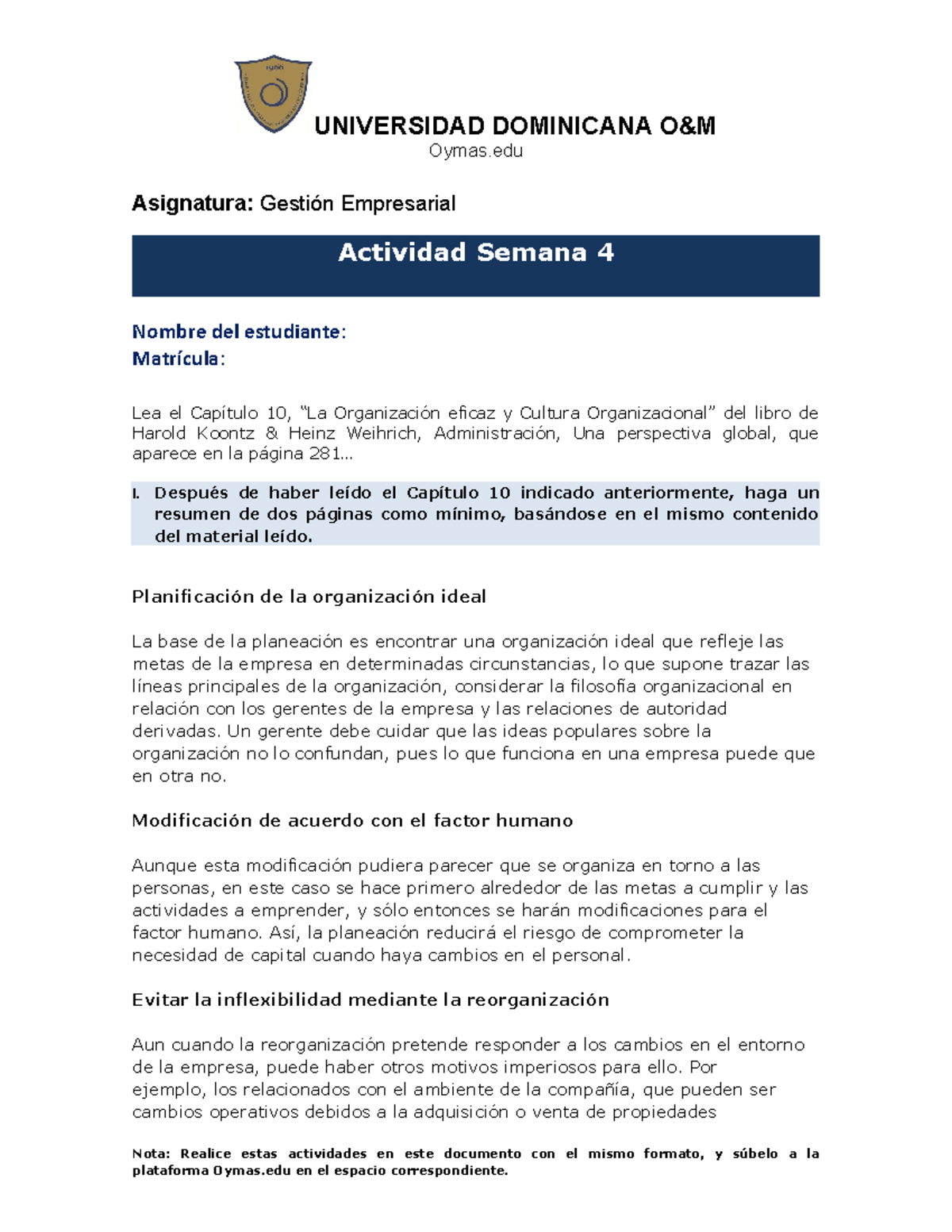 Actividad Semana 4 Gestión Empresarial - Oymas Asignatura: Gestión ...
