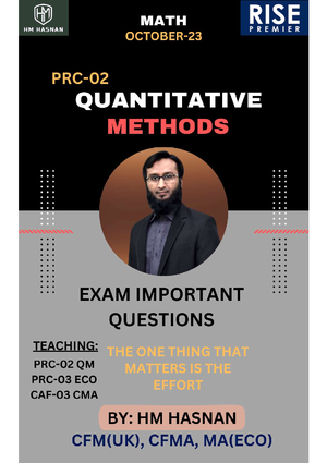 PRC-02 ICAP Model paper with solution - Quantitative Methods - Studocu