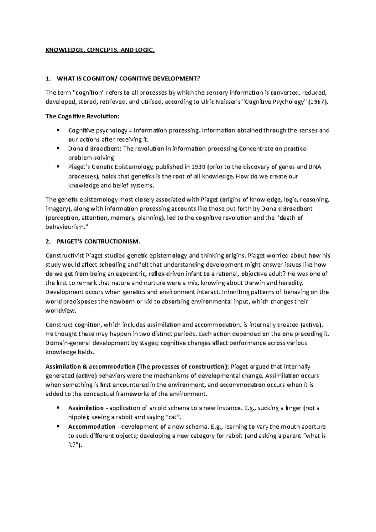 Cogntive Development 1 - KNOWLEDGE, CONCEPTS, AND LOGIC. 1. WHAT IS ...