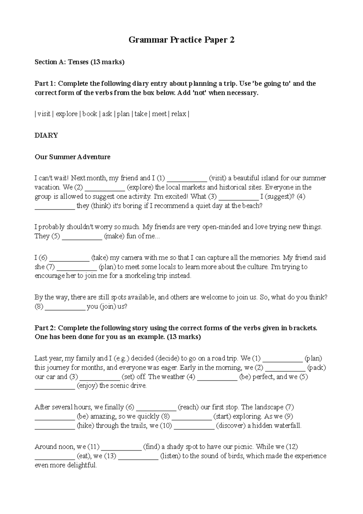 Lesson 8 - Extra Exam Practice with Answers - Grammar Practice Paper 2 ...