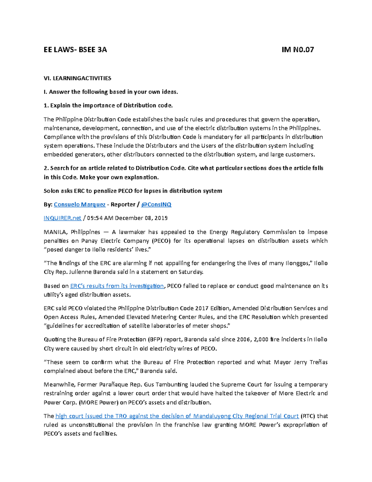 EE LAWS L.A. AND ASS. IM NO. 07 - EE LAWS- BSEE 3A IM N0. VI ...