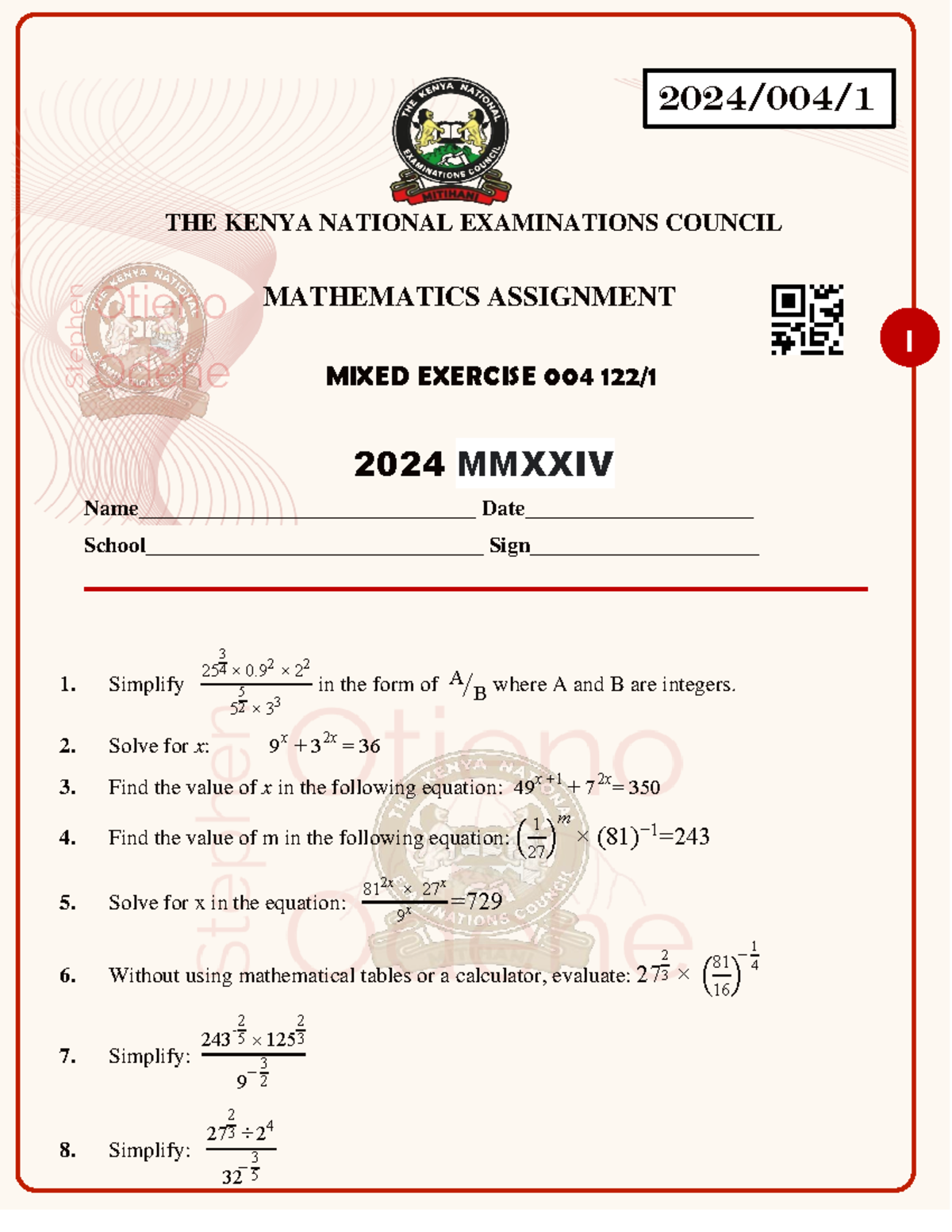 KCSE Revision 004 - 1 THE KENYA NATIONAL EXAMINATIONS COUNCIL ...