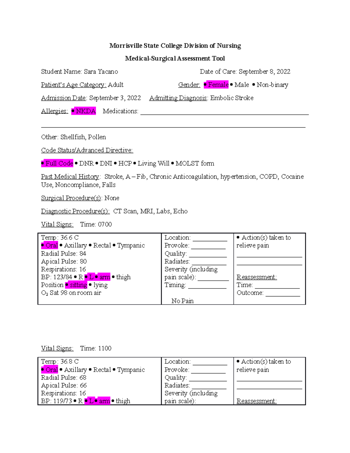 Medical-surgical assessment tool Week 3 - Morrisville State College ...