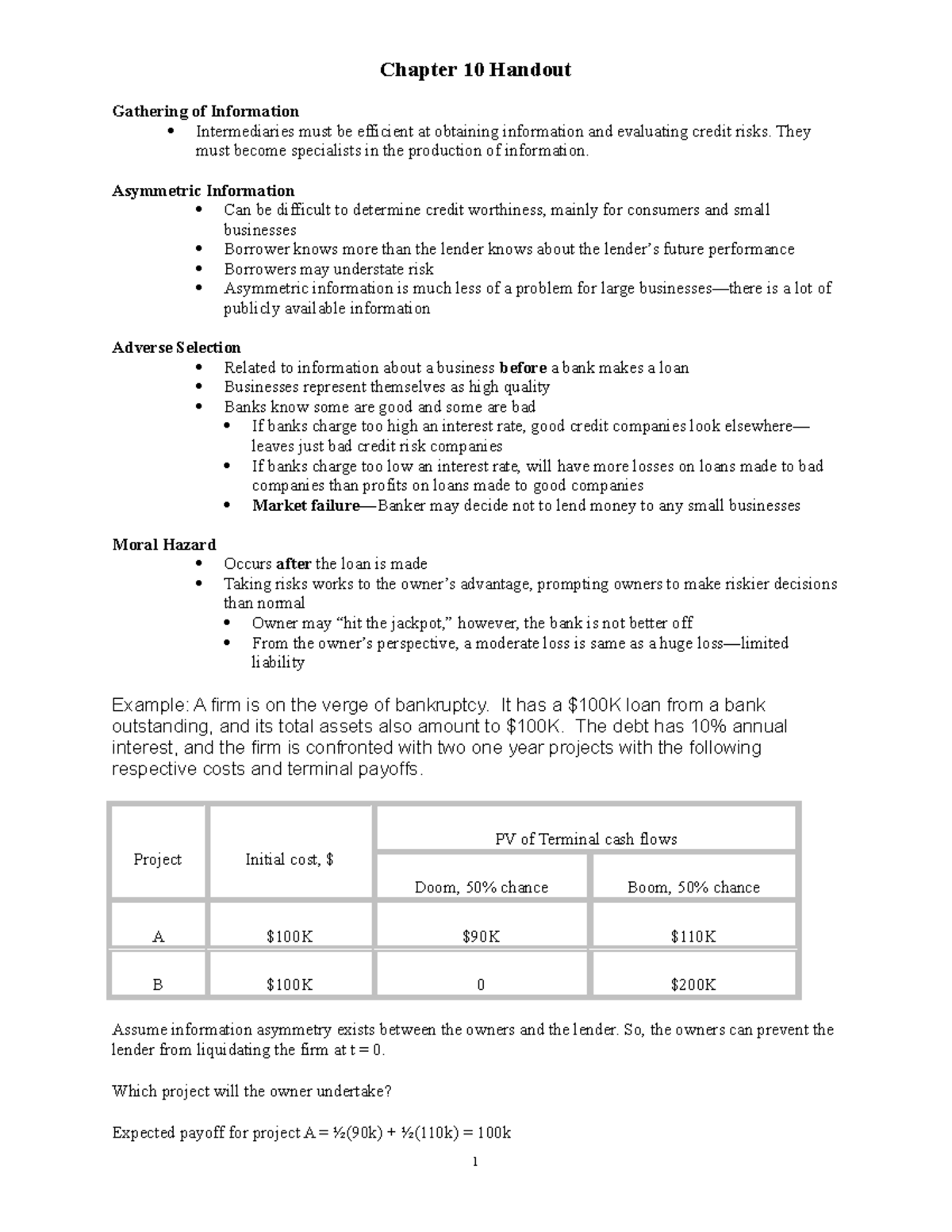 Chapter 10 Handout - Gathering of Information Intermediaries must be ...