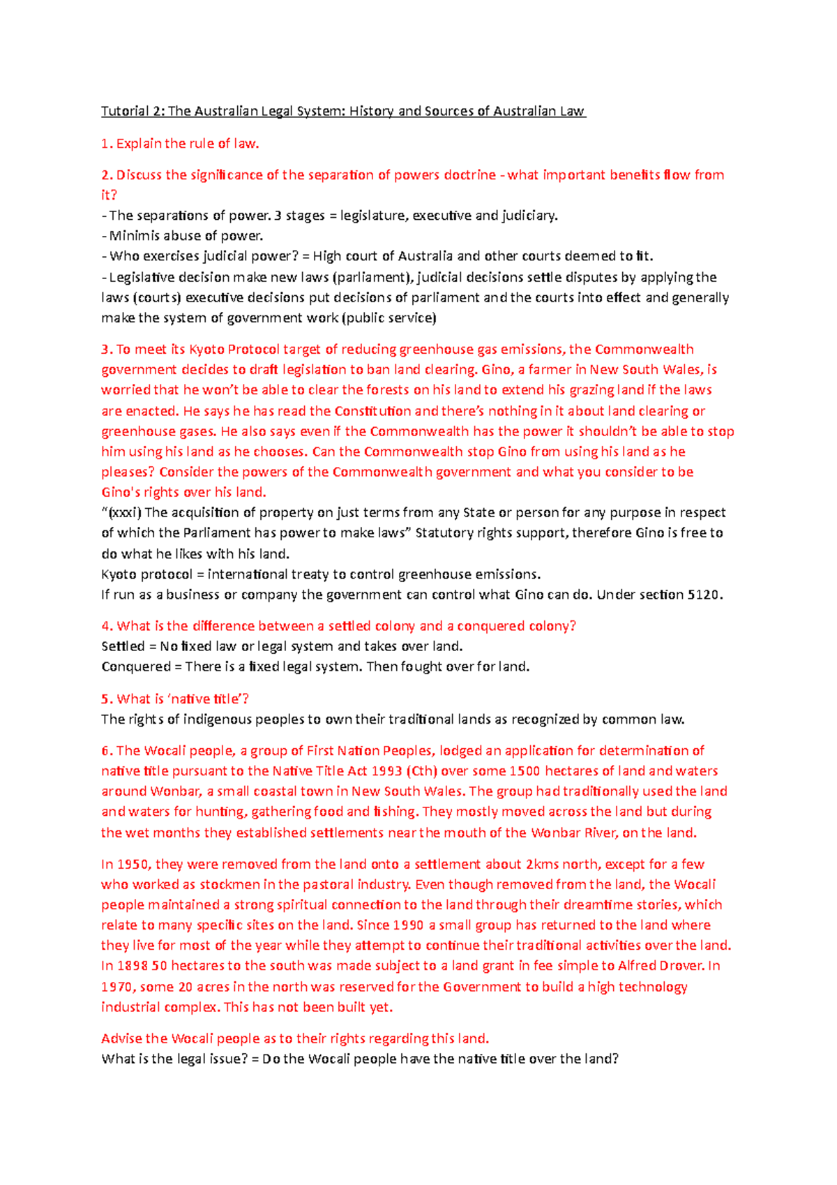 Tutorial 2 The Australian Legal System History and Sources of ...