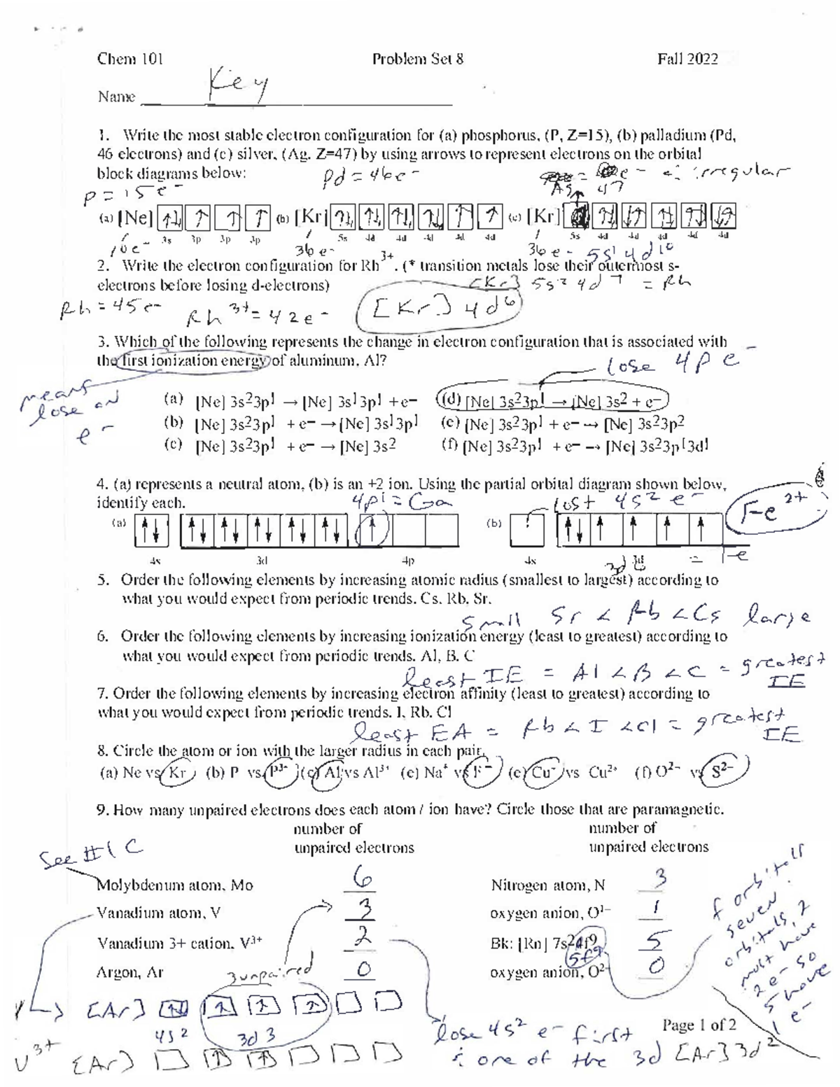 General Chemistry 1 Week 8 Practice Problems Answer Key - Chem IOI ...