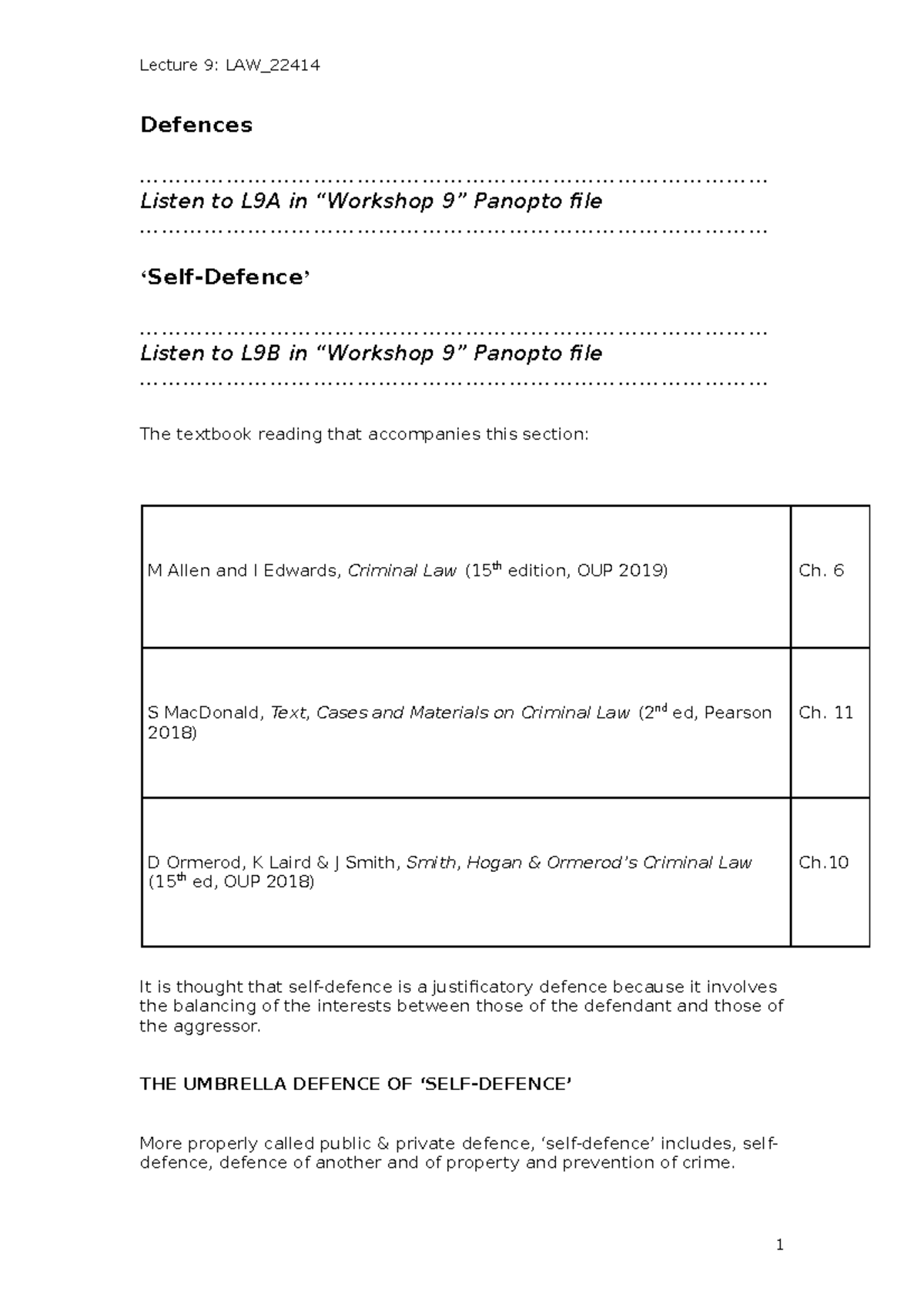 Lecture 9 CLM HY 2021 Outline Defences - Defences - Studocu