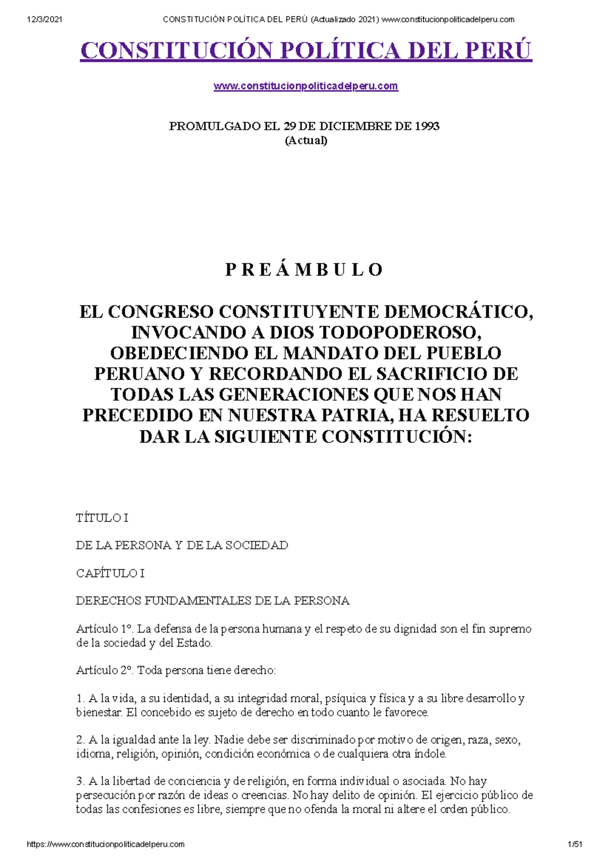 Constitución Política DEL PERÚ (Actualizado 2021) - CONSTITUCIÓN ...