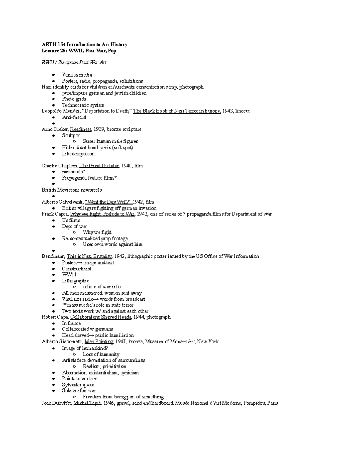 Lecture 25 Notes - ARTH 154 Introduction to Art History Lecture 25 ...