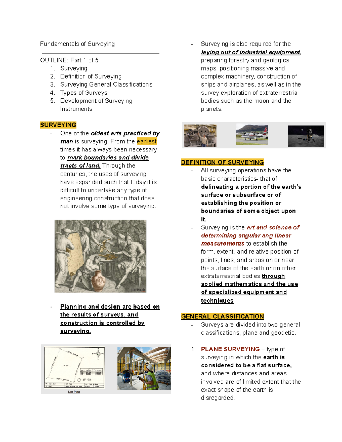 Surveying LEC TERM Notes - Fundamentals of Surveying OUTLINE: Part 1 of ...