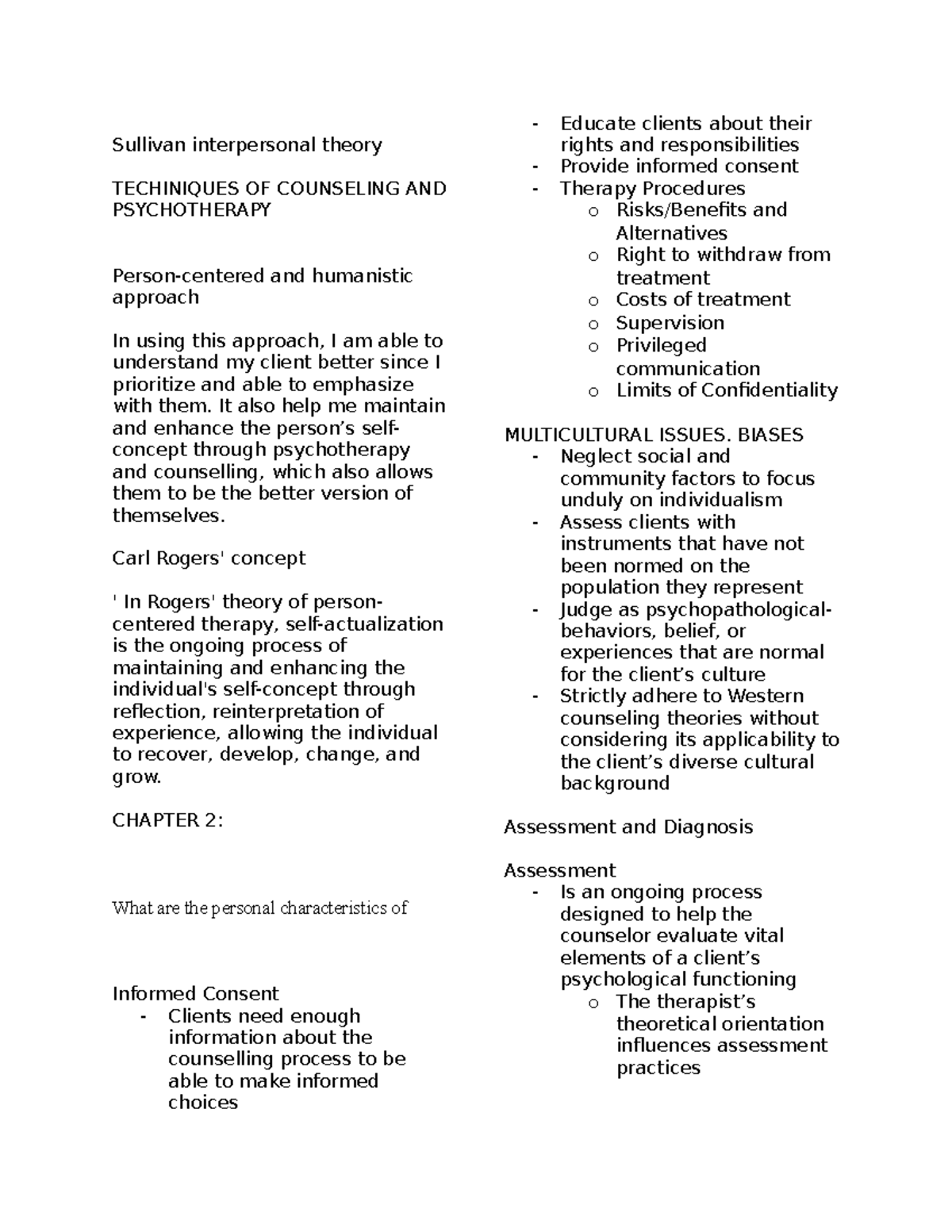 COUNSELLING AND PSYCHOTHERAPY - Sullivan interpersonal theory ...