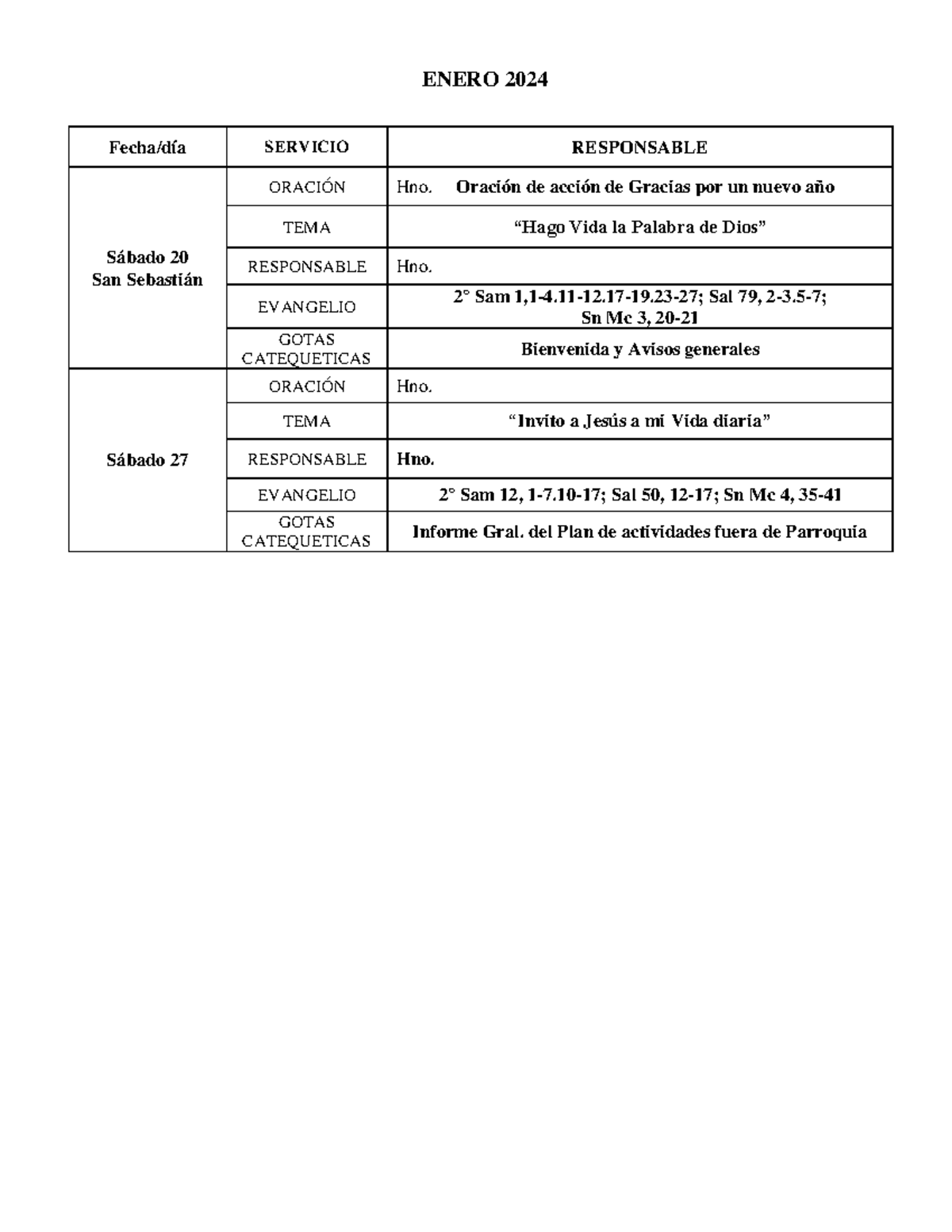 PLAN DE Asambleas CSCJ 2024 Mes de Enero a Abril - ENERO 2024 Fecha/día ...