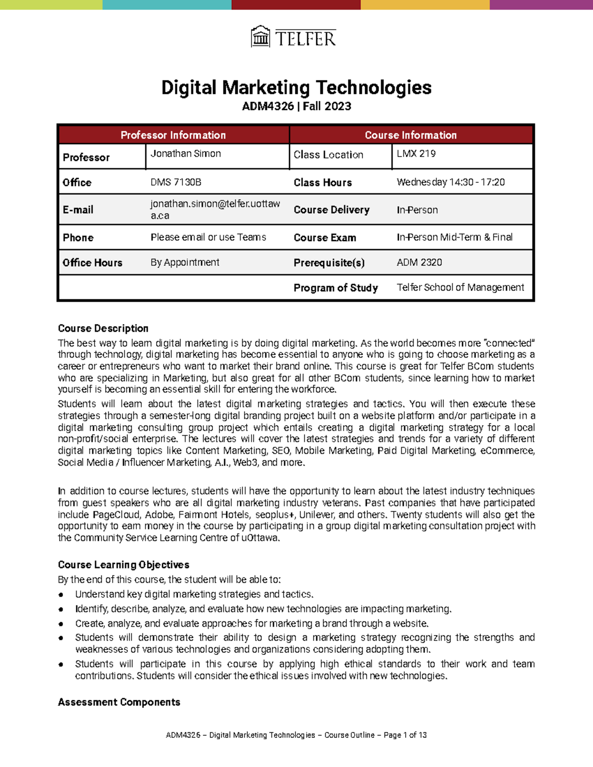 ADM4326 Fall 2023 Course Outline - Digital Marketing Technologies ...