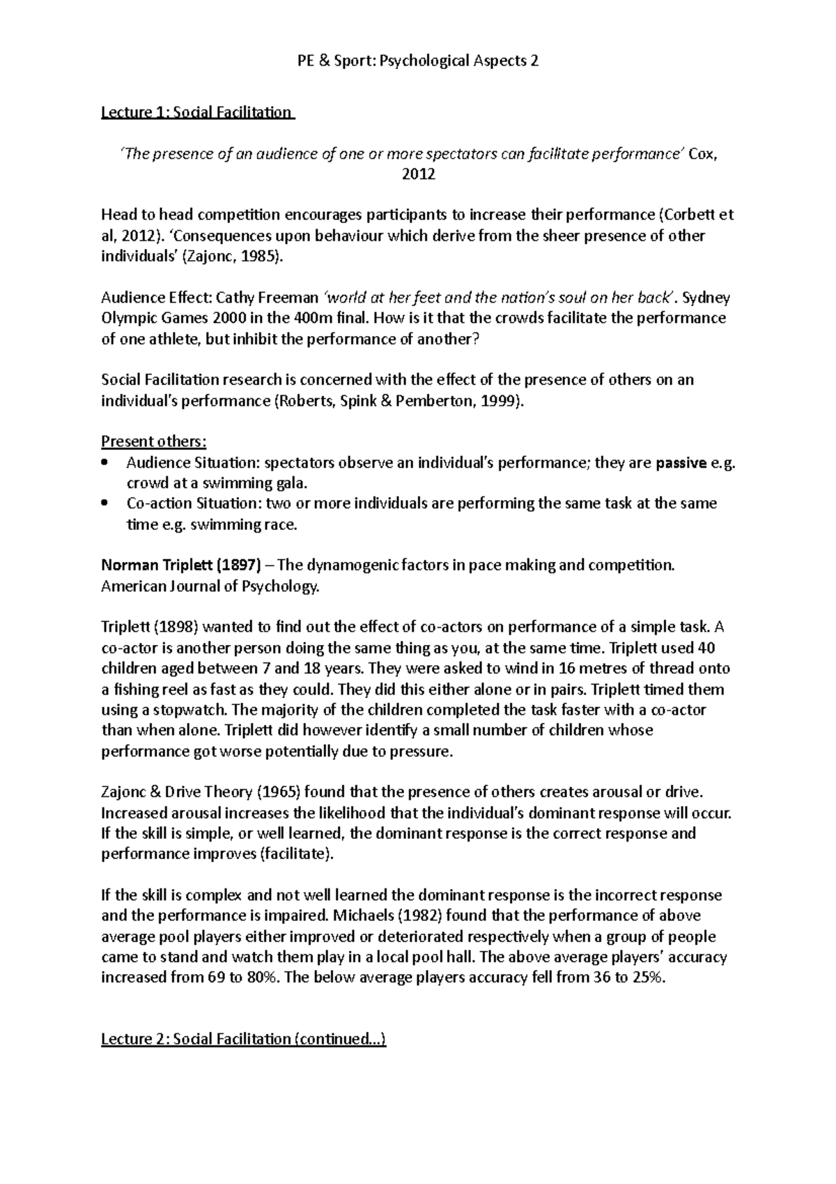 Psychological Aspects 2 - ‘Consequences upon behaviour which derive ...