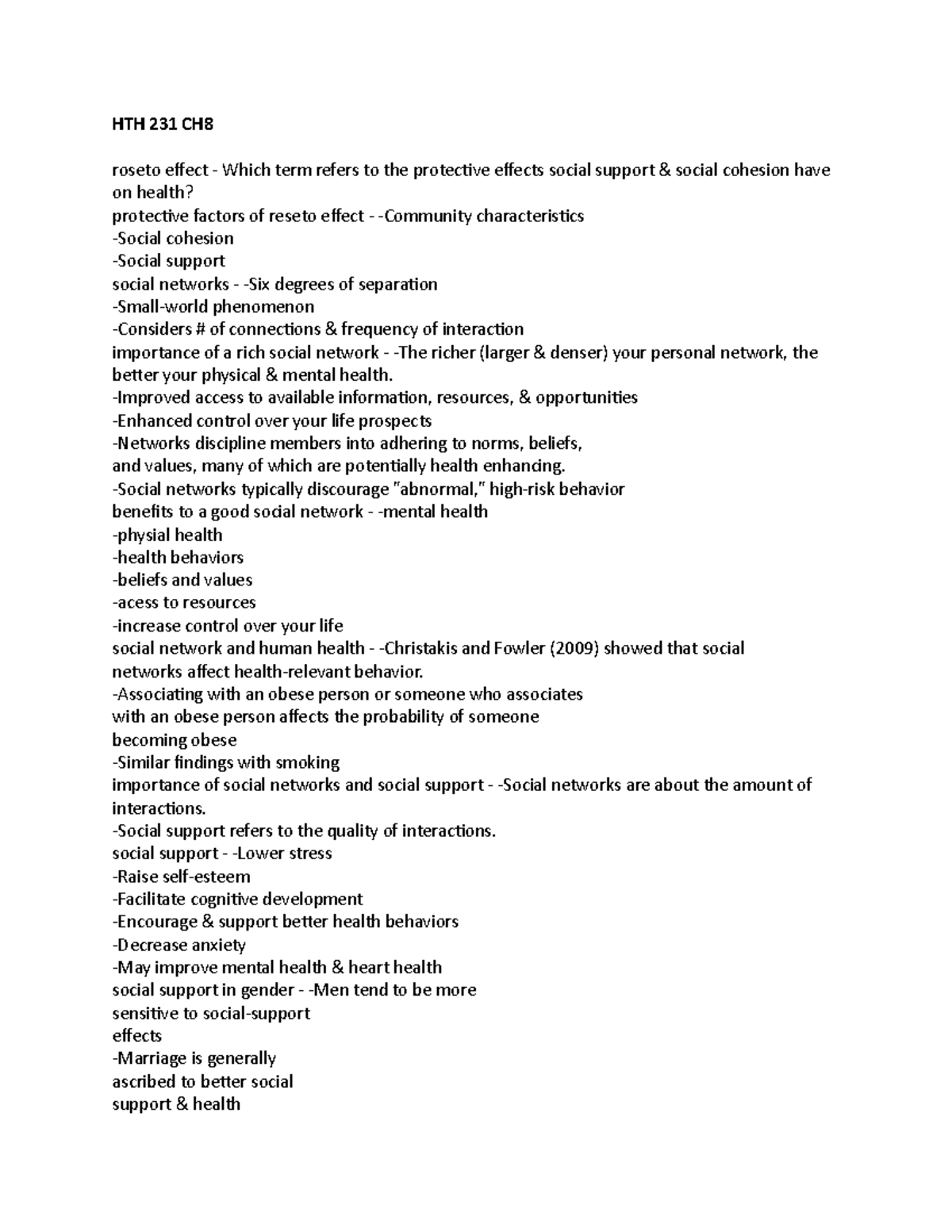 HTH 231 CH8 - Lecture notes ch8 - HTH 231 CH roseto effect - Which term ...