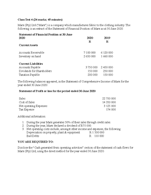 FIA 142 Homework 5 - CASH FLOW STATEMENTS - Mr N Banzi Financial ...
