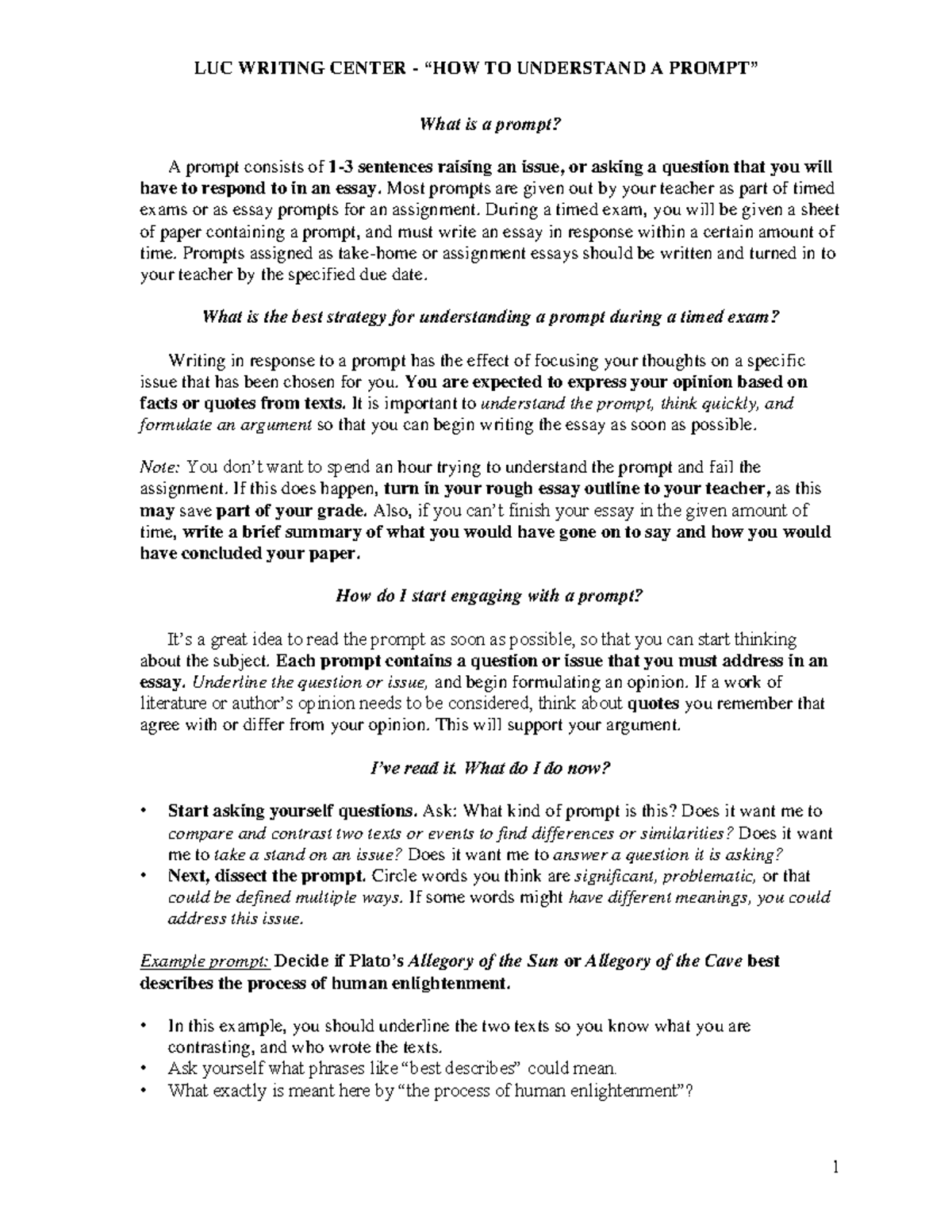 How to Understand a Promp - LUC WRITING CENTER - “HOW TO UNDERSTAND A ...