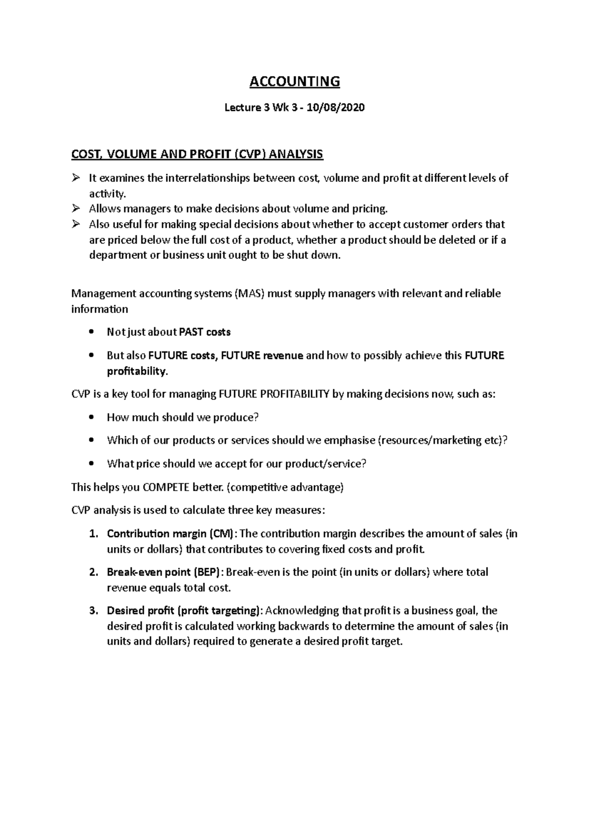 Accounting Notes - Lecture 3 - ACCOUNTING Lecture 3 Wk 3 - 10/08/ COST ...