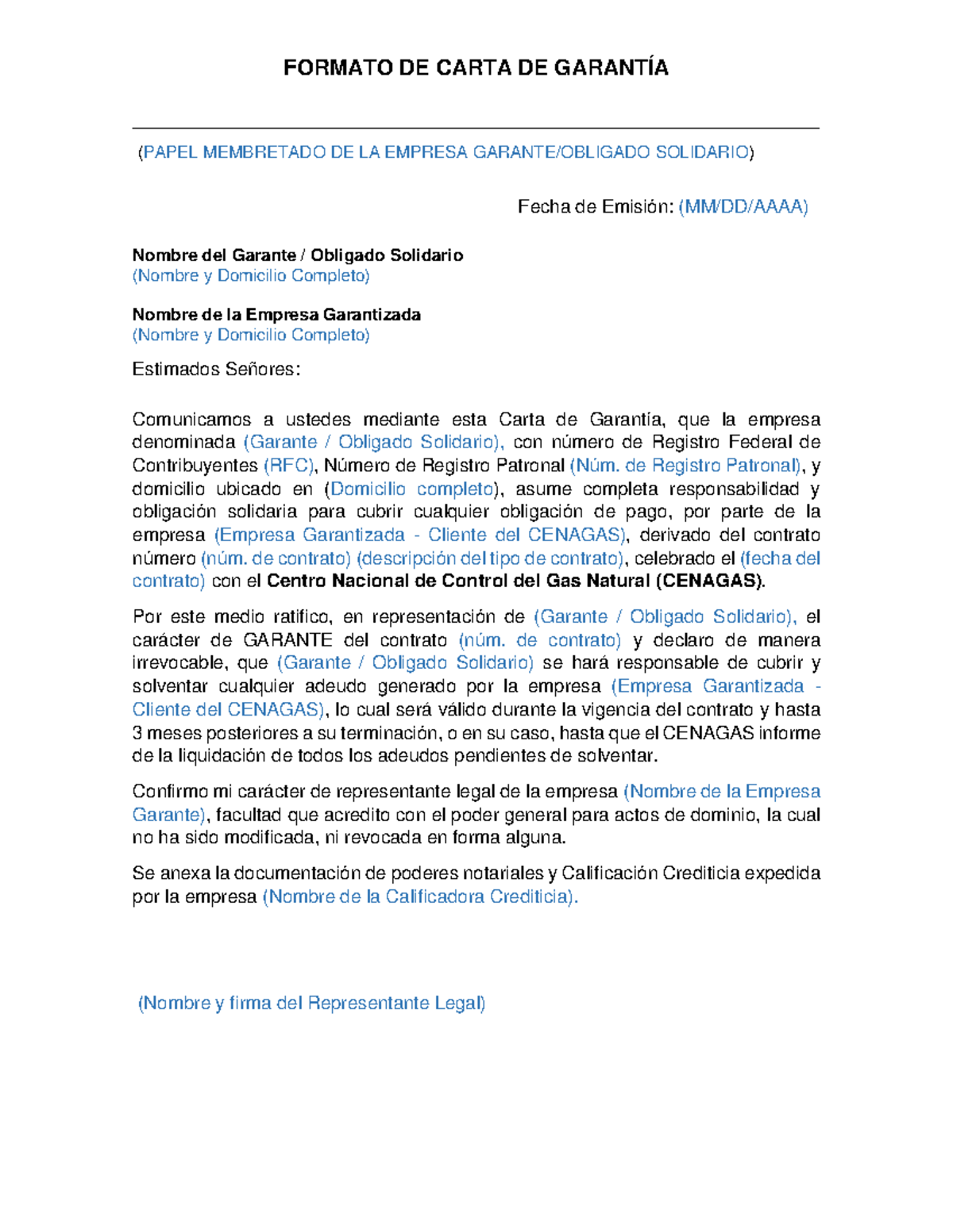 Carta de Garantía - ... - FORMATO DE CARTA DE GARANTÍA - Studocu