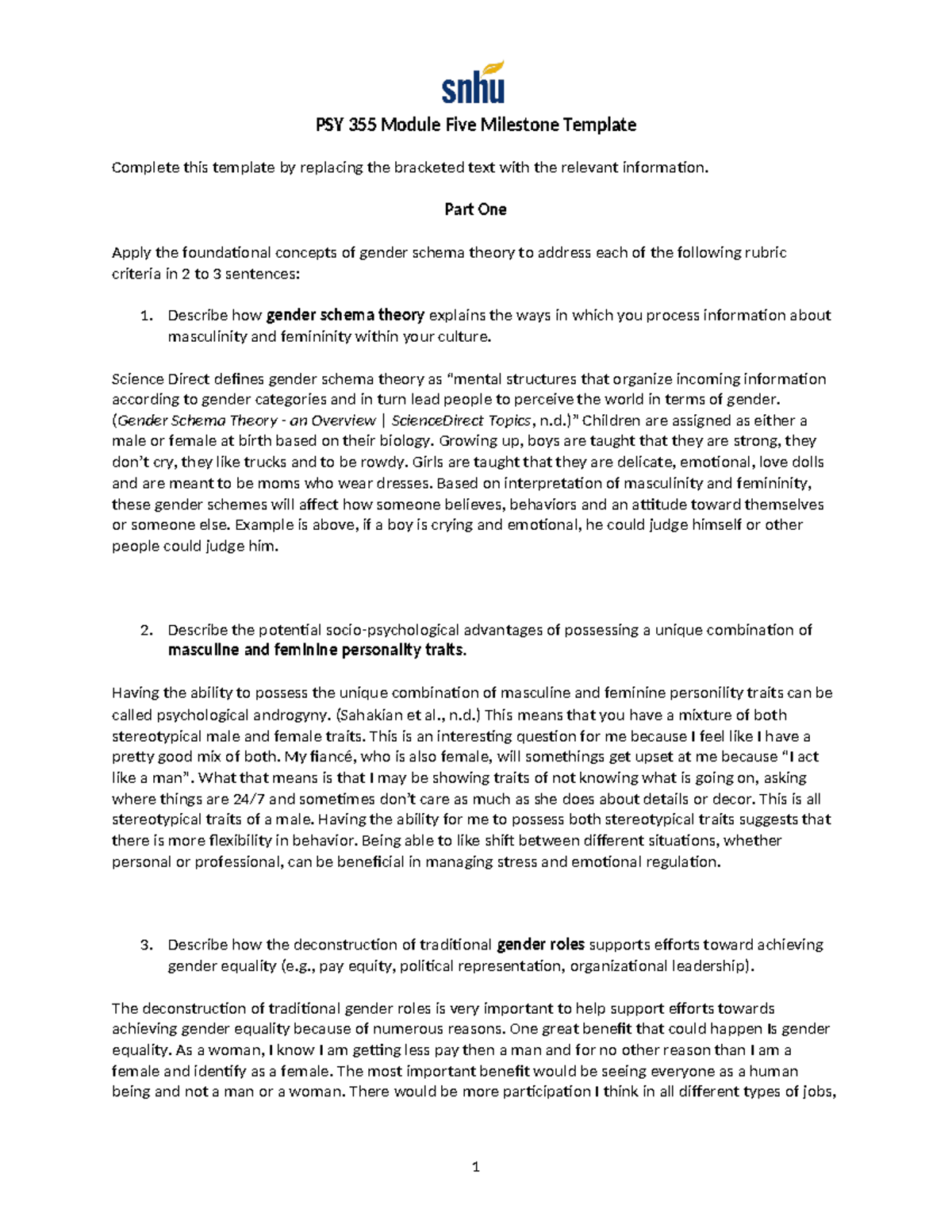 PSY 355 Module Five Milestone Template - PSY 355 Module Five Milestone ...