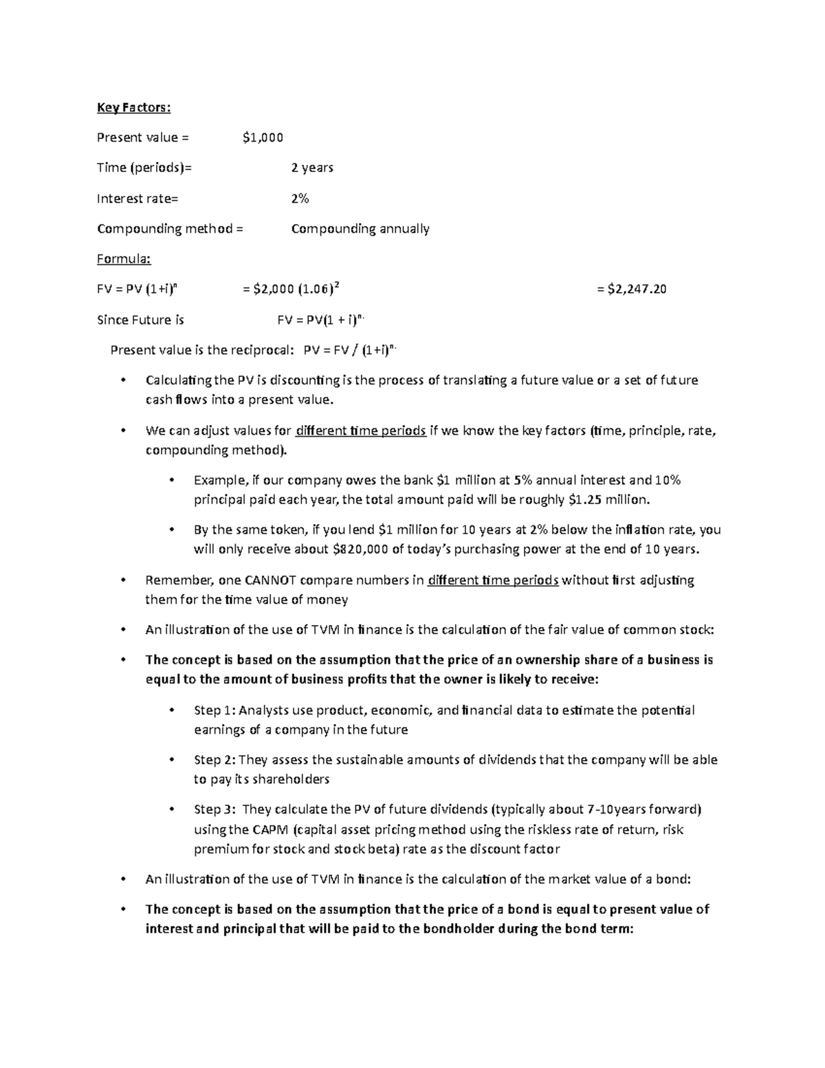 TVM 2 - Lecture notes 15 - Key Factors: Present value = $1, Time ...
