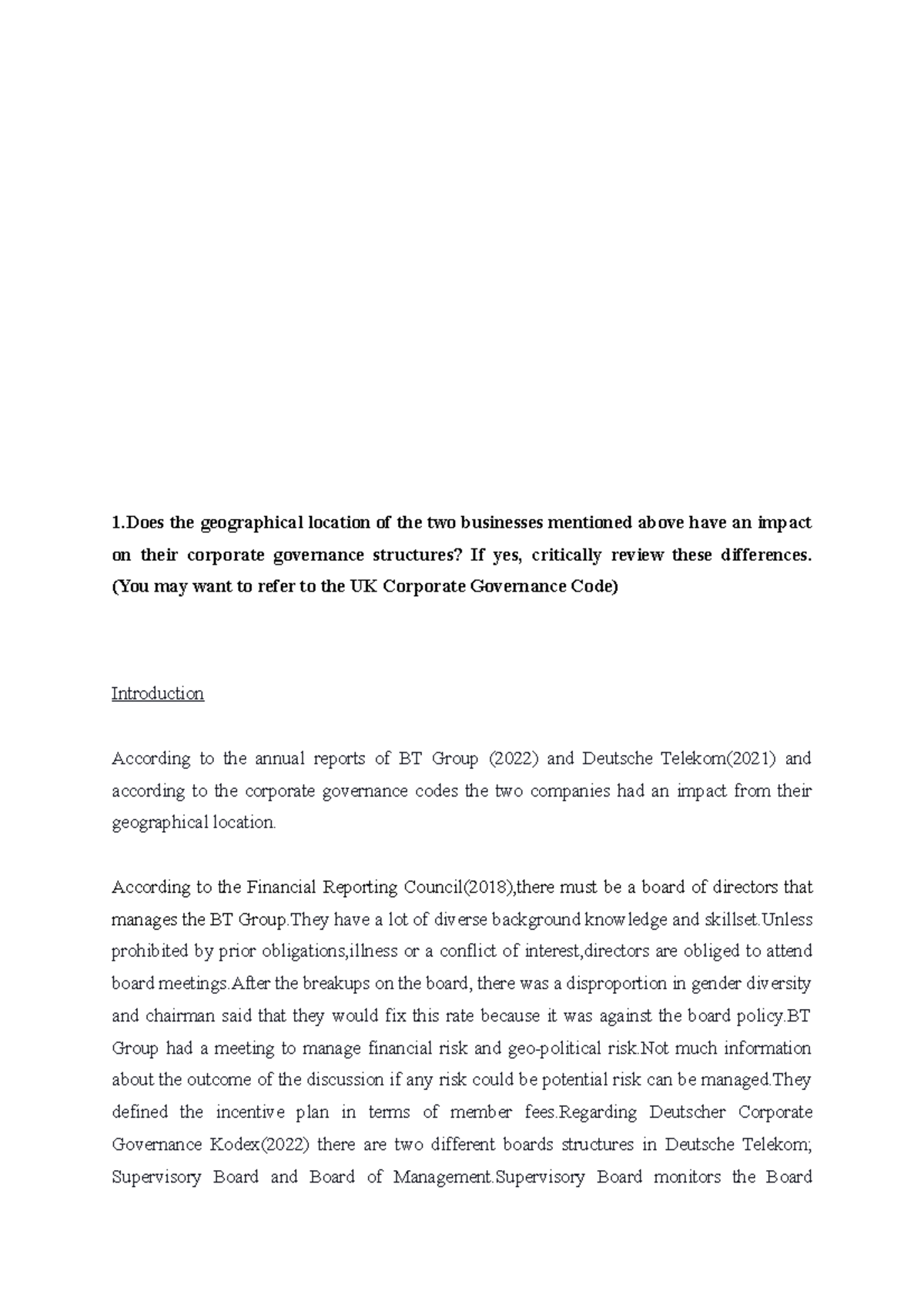 Financial Reporting Analysis Assignment-1 - 1 the geographical location ...