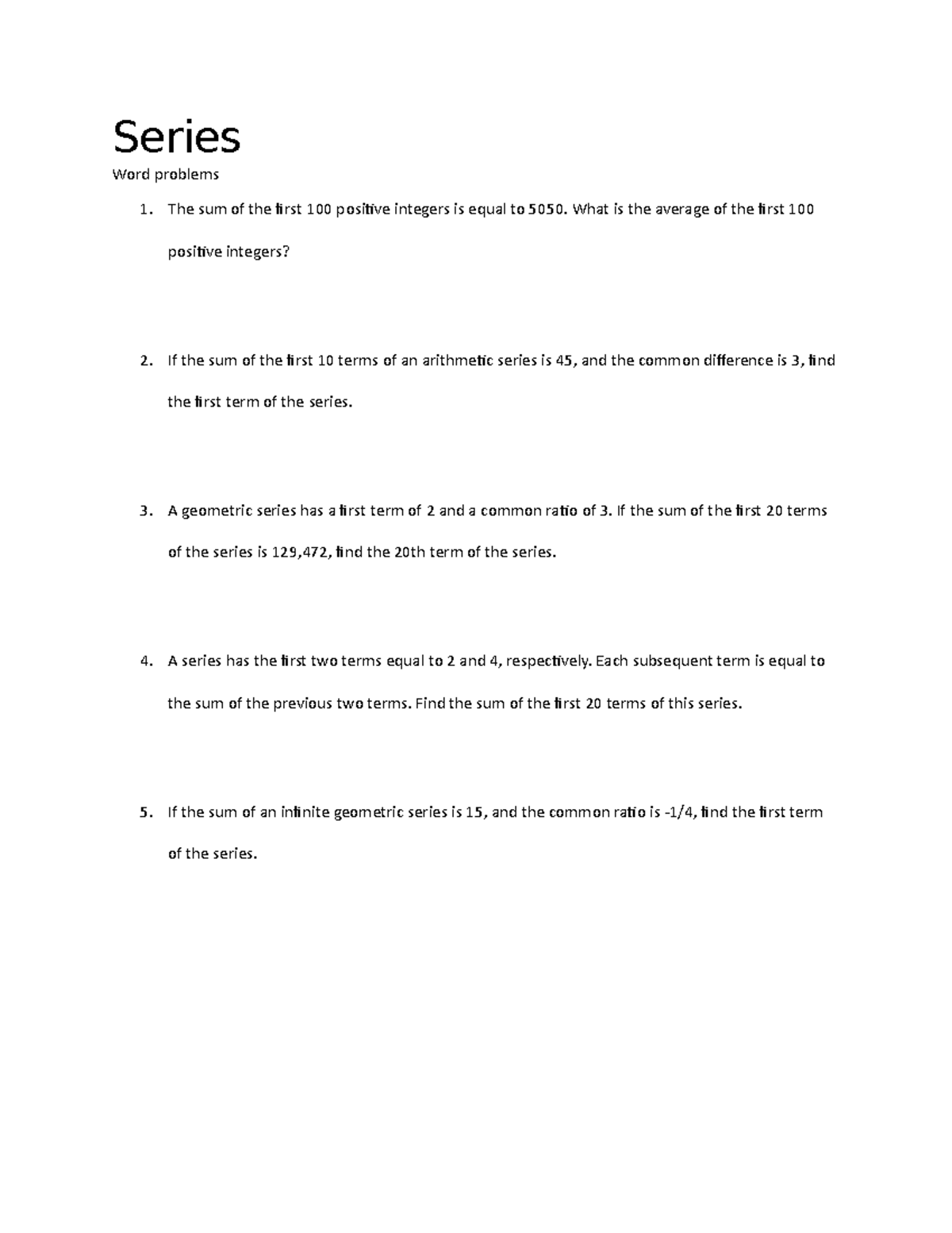 Series Word Problems and Solutions - Studocu