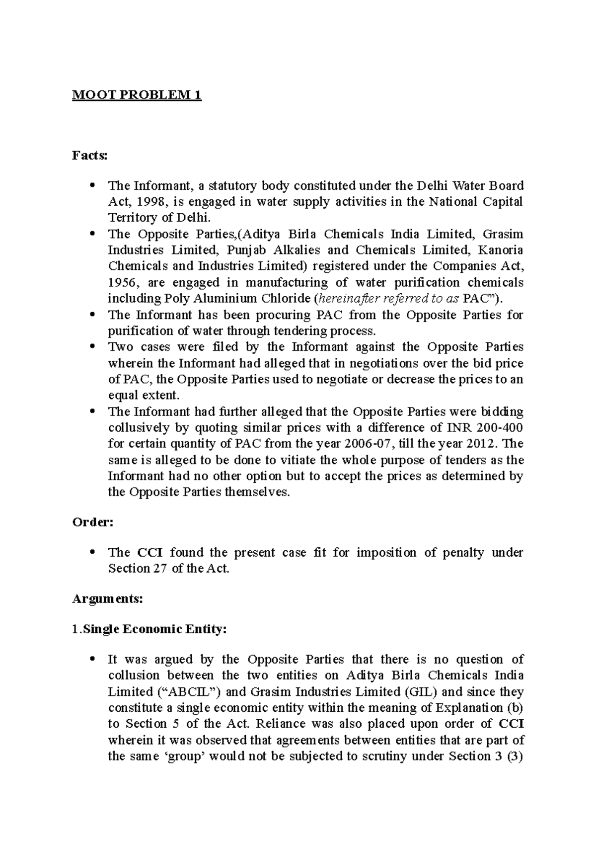 Answers to moot court problems - MOOT PROBLEM 1 Facts: The Informant, a ...