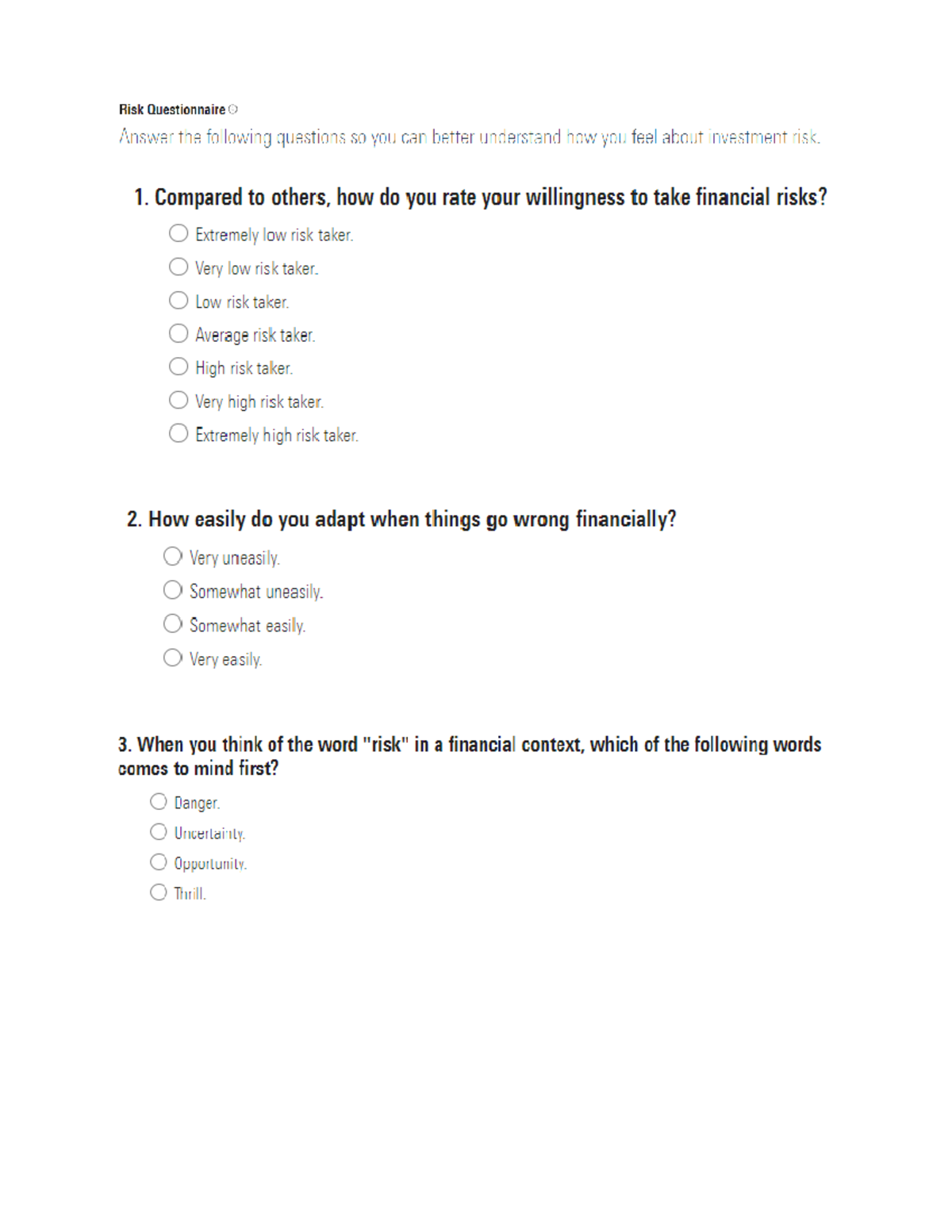 Risk Questionnaire - 25 Q - Econ121 - 2| P a g e - Studocu
