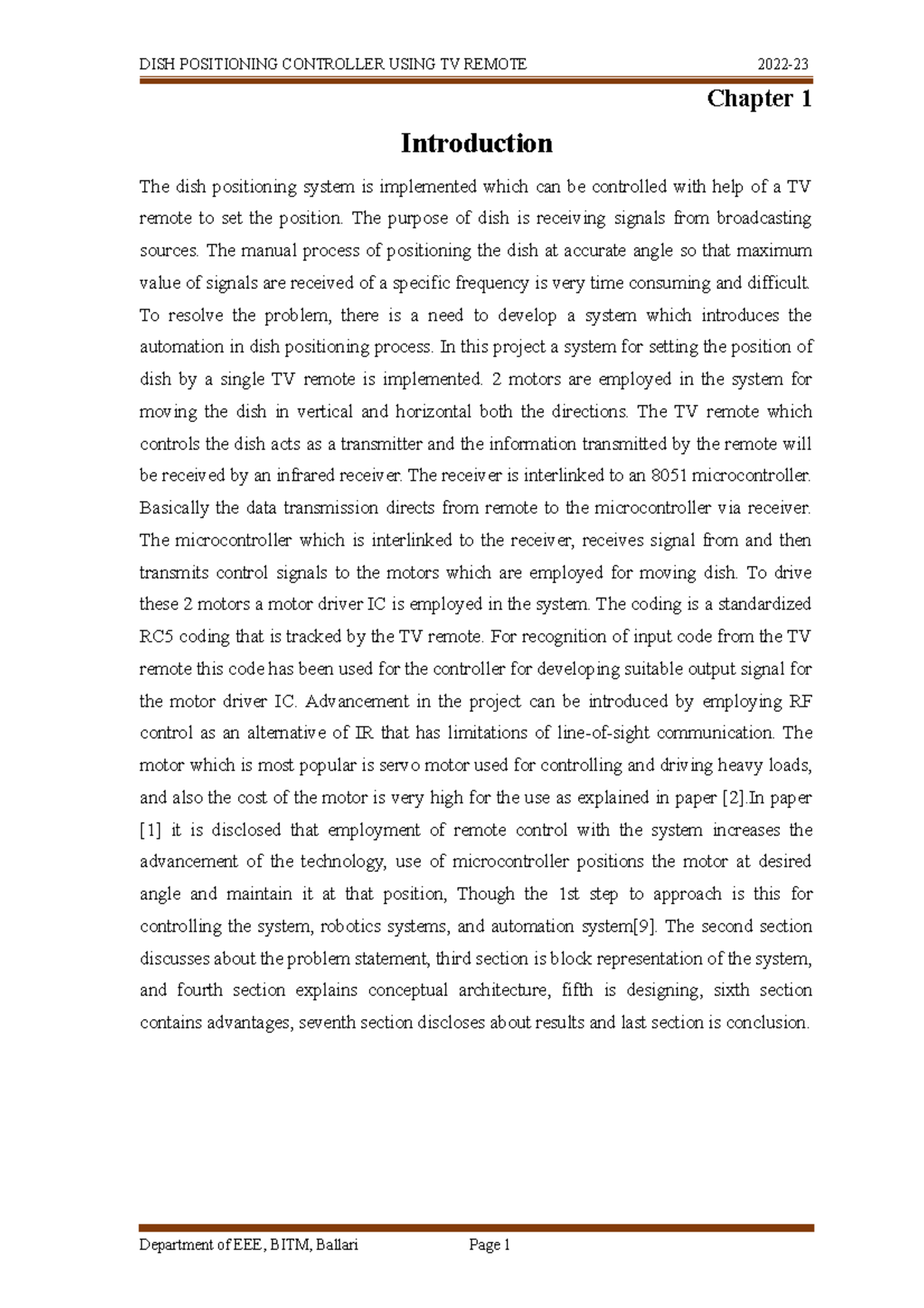 Phase 1 Project Report - Chapter 1 Introduction The dish positioning ...