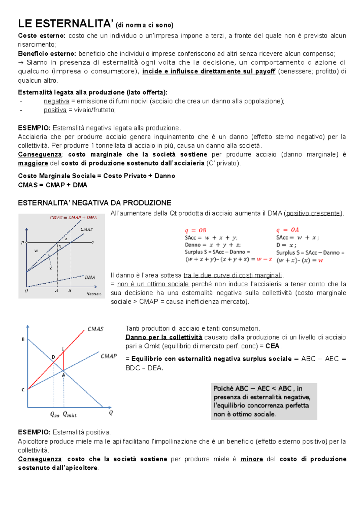 Microeconomia 3 - Appunti lezione - LE ESTERNALITA’ (di norma ci sono ...