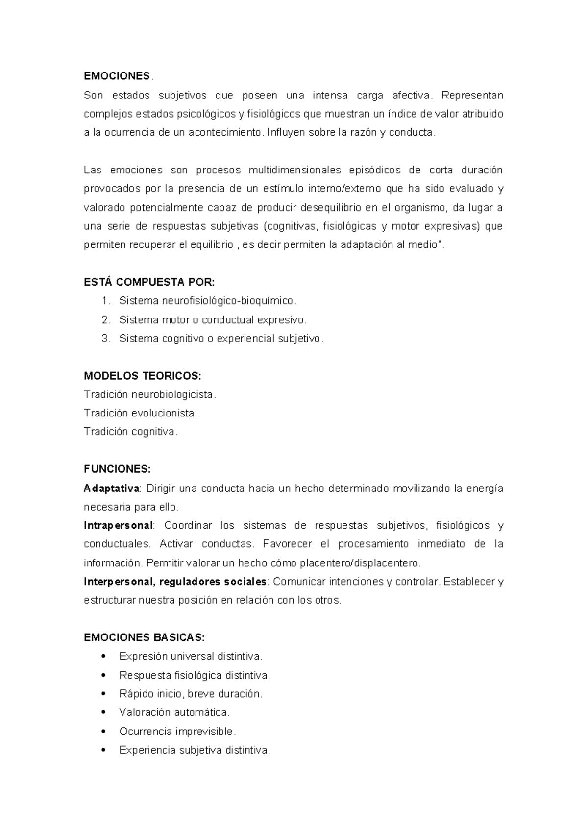 Emociones - resumen procesos emocionales - EMOCIONES. Son estados ...