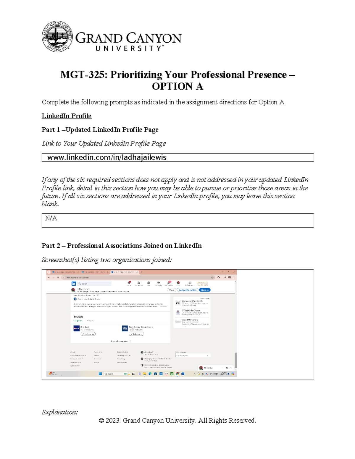 Prioritizing Your Professional Presence- Option-A - MGT-325 ...