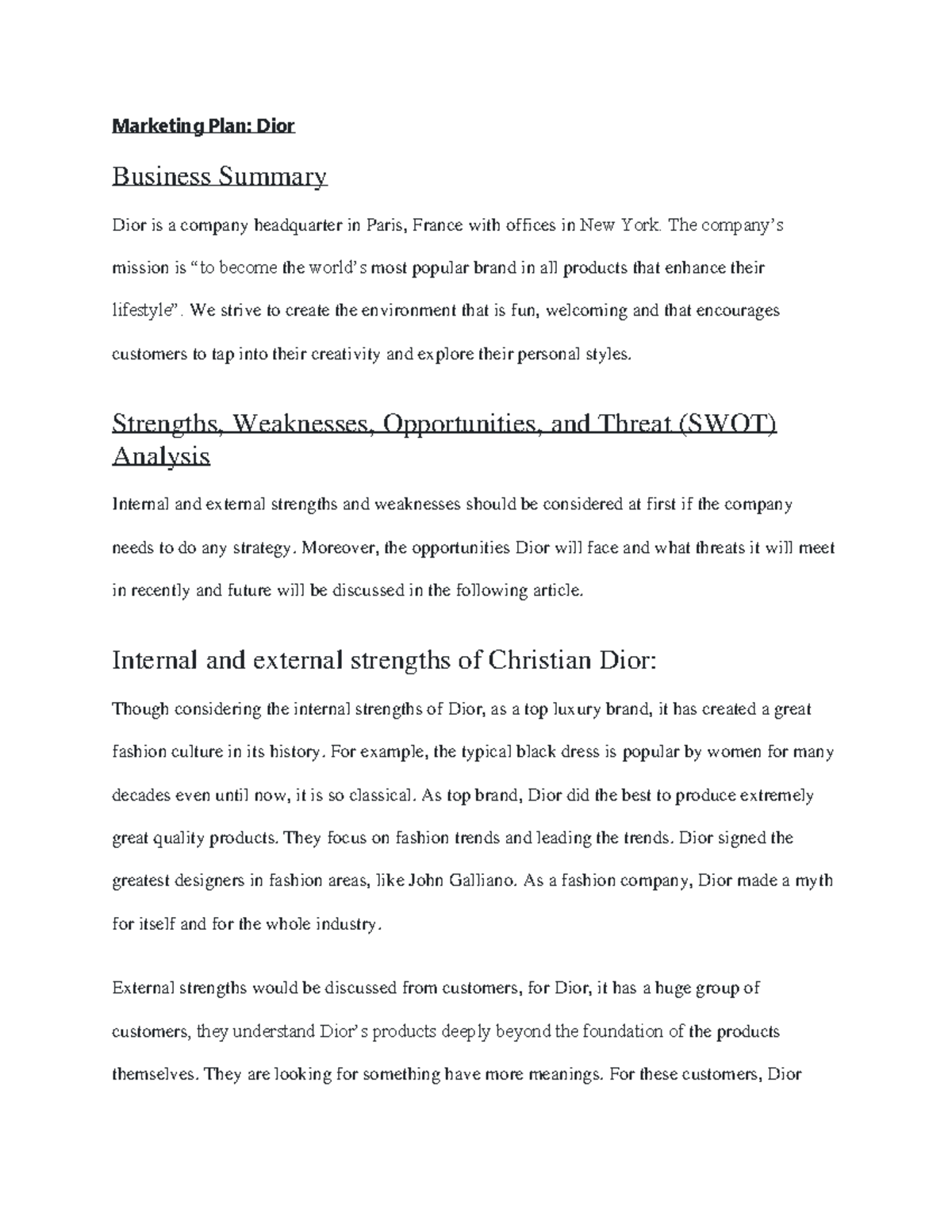 Dior-Marketing-Plan - Some text - Marketing Plan: Dior Business Summary ...