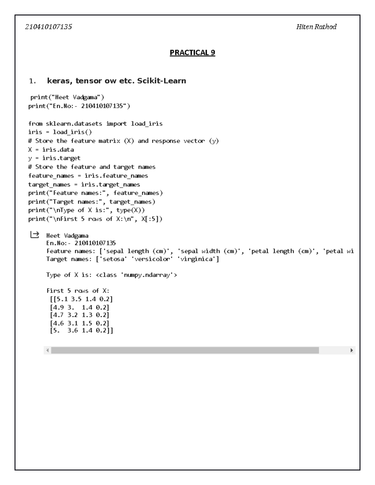 Practical 9 - dgfbfbdfbfbf - 210410107135 Hiten Rathod PRACTICAL 9 1. keras, tensor ow etc ...