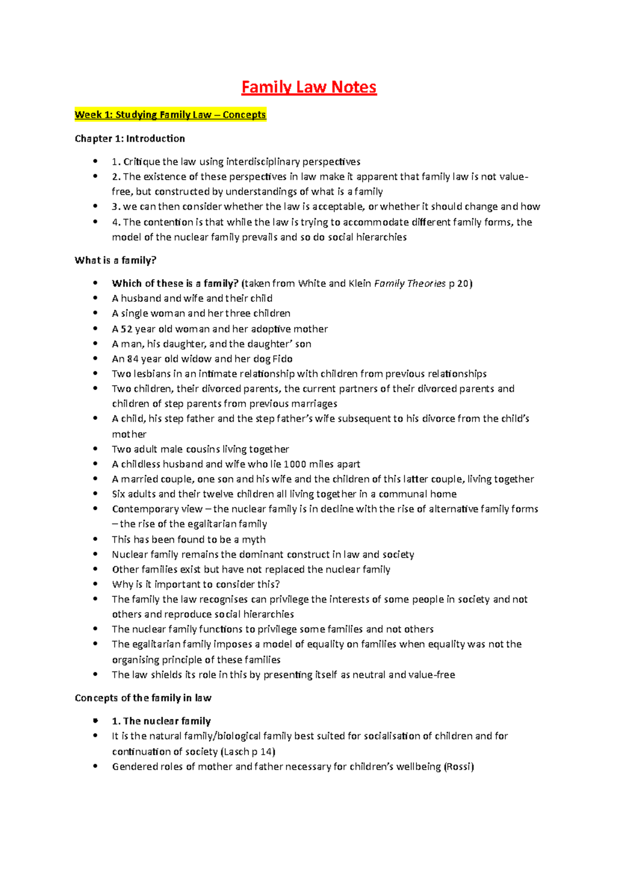 Family Law Notes - Family Law Notes Week 1: Studying Family Law ...
