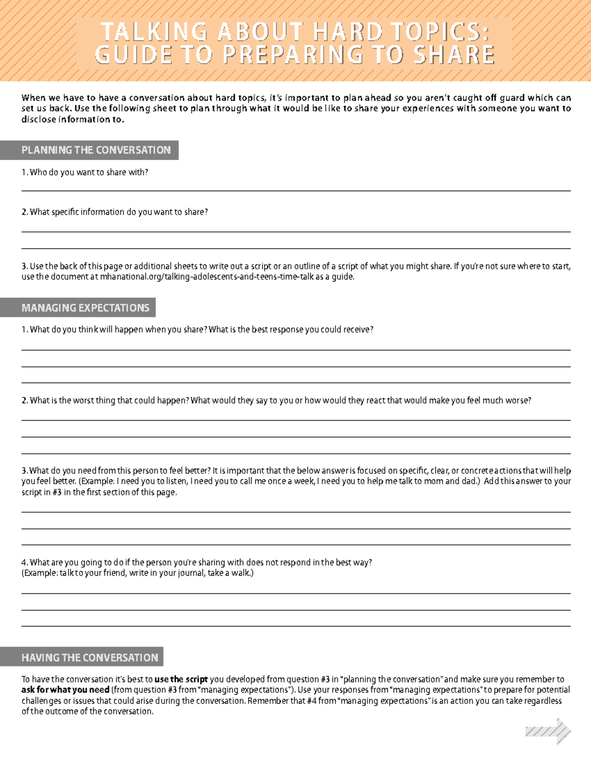 Worksheet - Preparing to Share - When we have to have a conversation ...