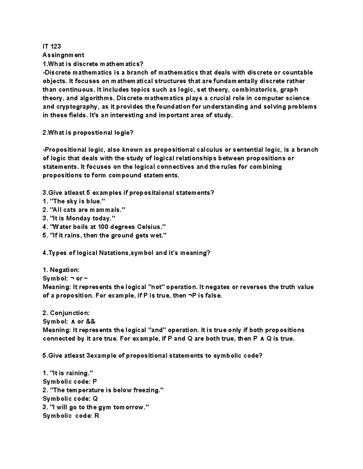 IT-123 - IT 123 Assingnment 1 is discrete mathematics? -Discrete ...