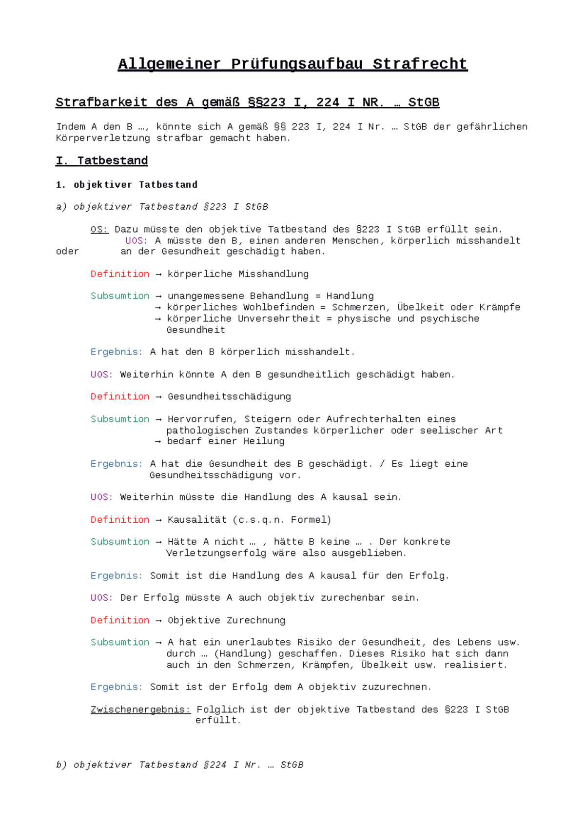 Schema Allgemeiner Prüfungsaufbau Strafrecht - Allgemeiner ...