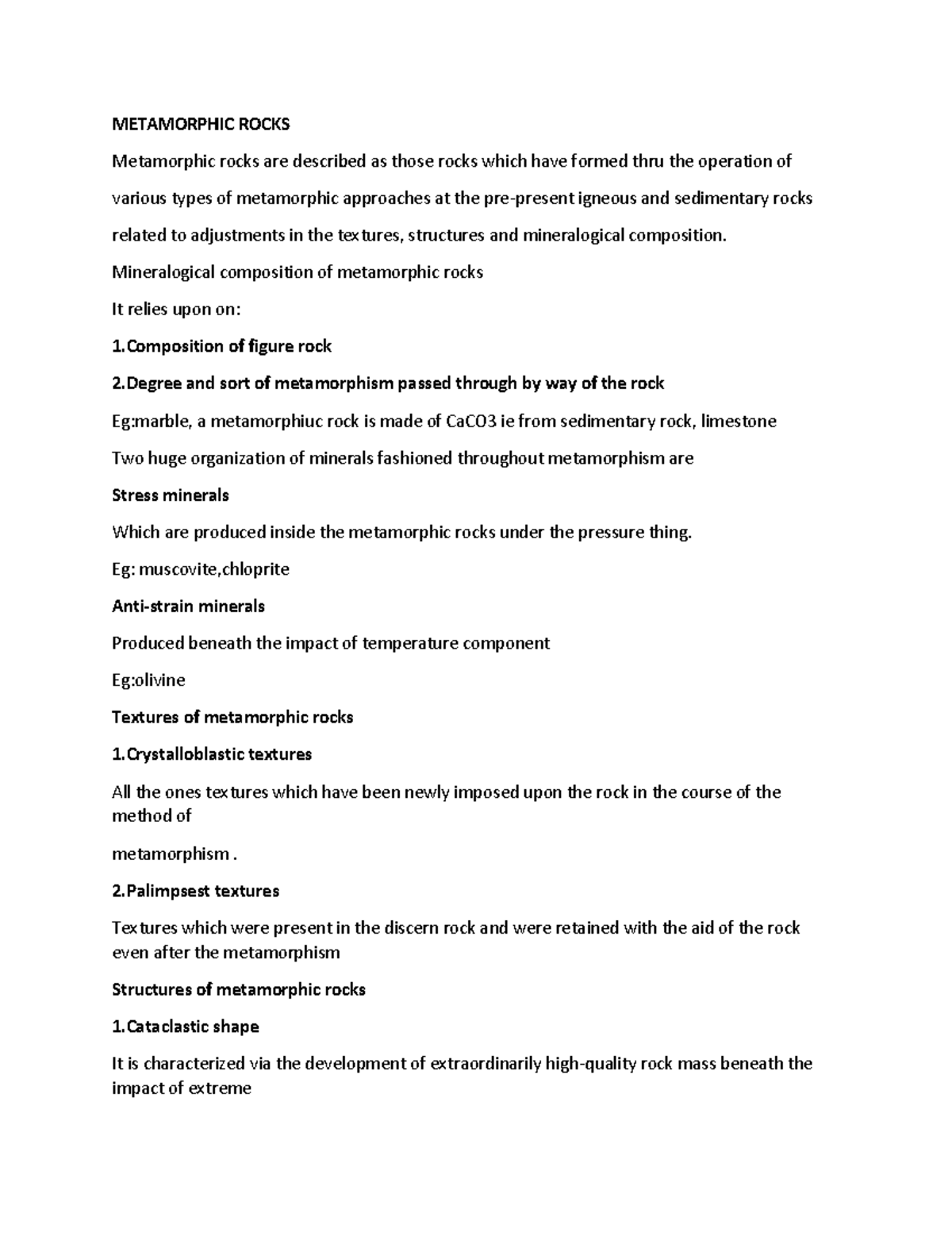 Engineering Geology Module 4 PART 10 - METAMORPHIC ROCKS Metamorphic ...