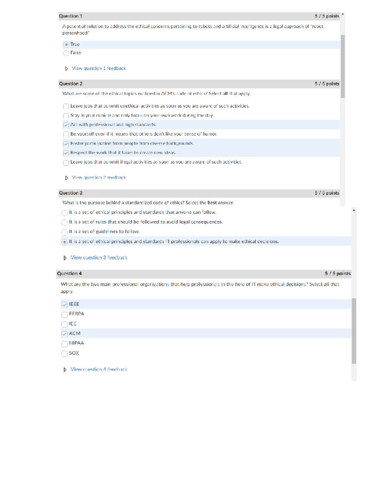 It 304 1 2 Module One Quiz Question 1 5 5 Points A Potential Solution To Address The Ethical