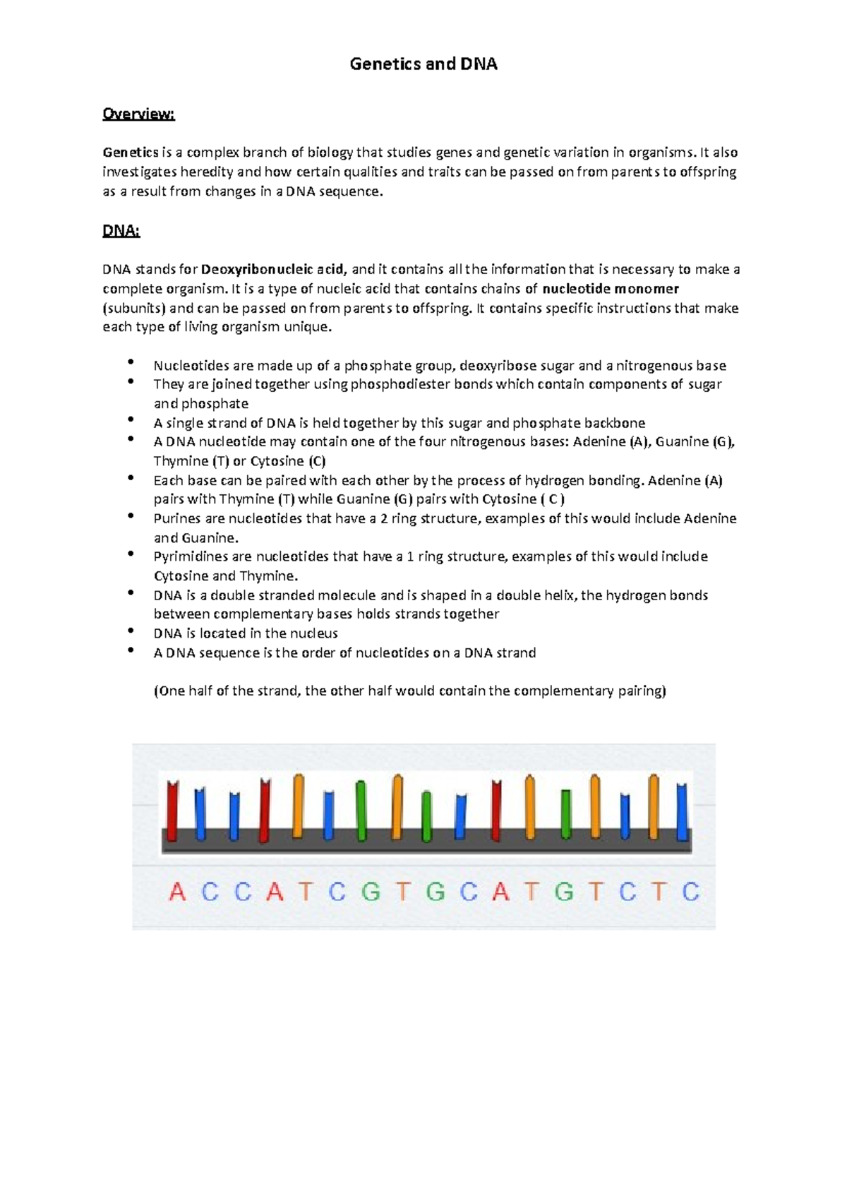 Biology Y11 Summary Notes - Overview: Genetics is a complex branch of ...
