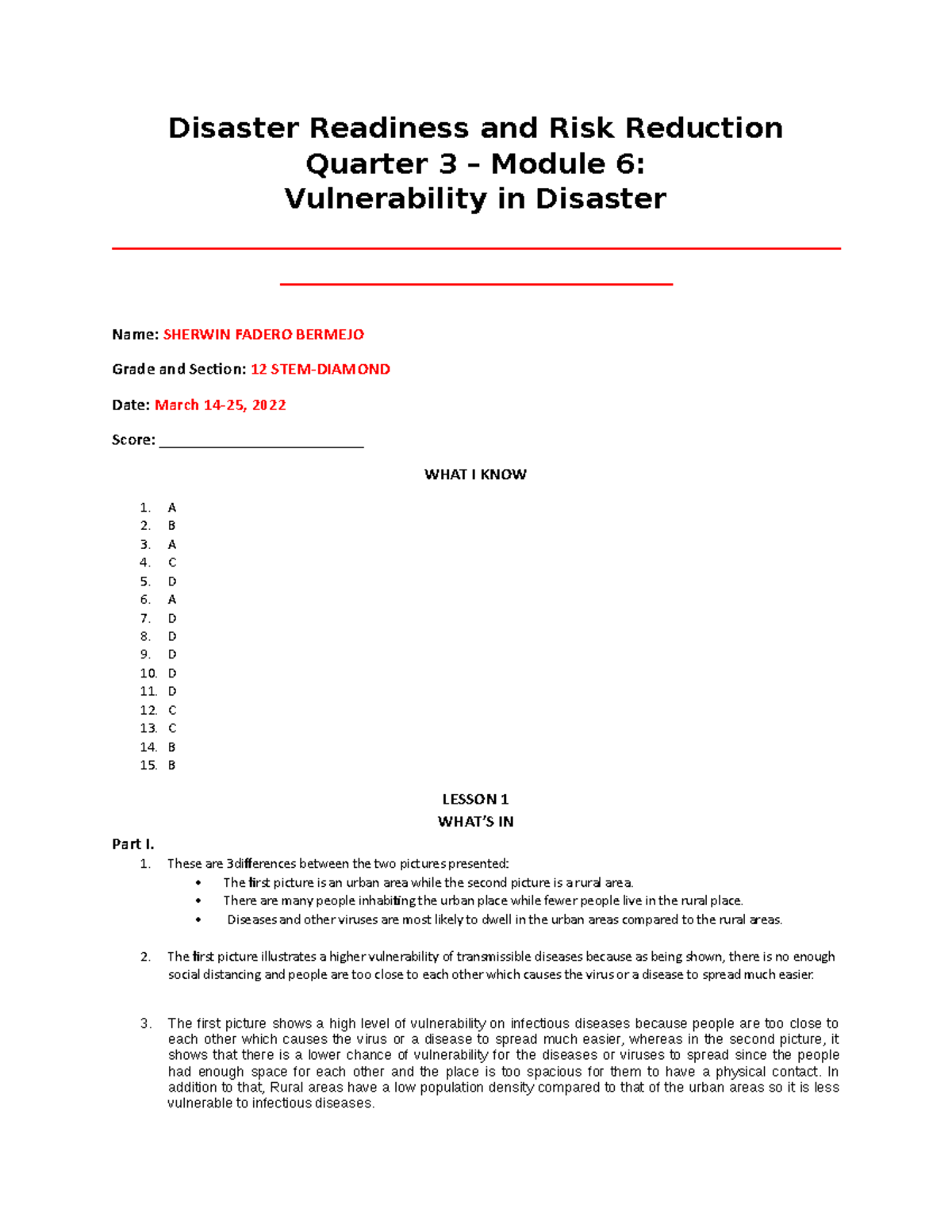 DRR Module 6 and it contains different answers which is inclined in ...