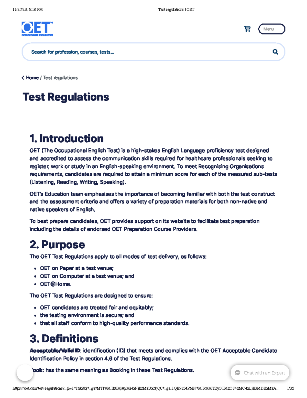 Test regulations OET - - Studocu