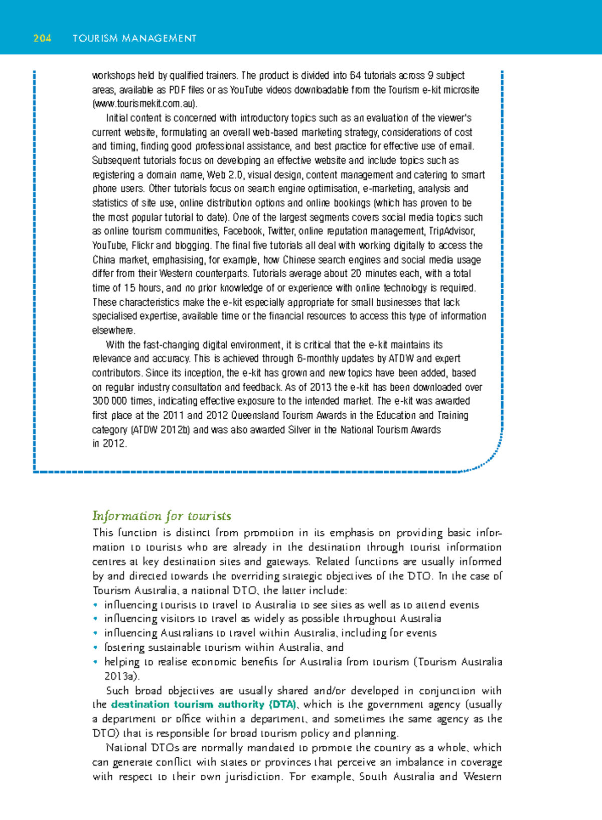 Tourism 2-74 - N/A - 204 TOURISM MANA G E M E N T workshops held by ...